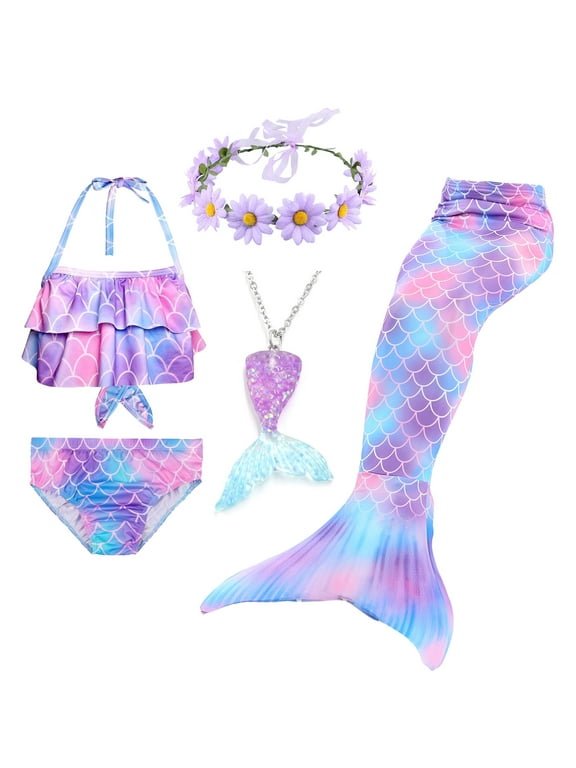 Mermaid Tails 3pcs Swimwear Set for Girls, Princess Bikini Bathing ...