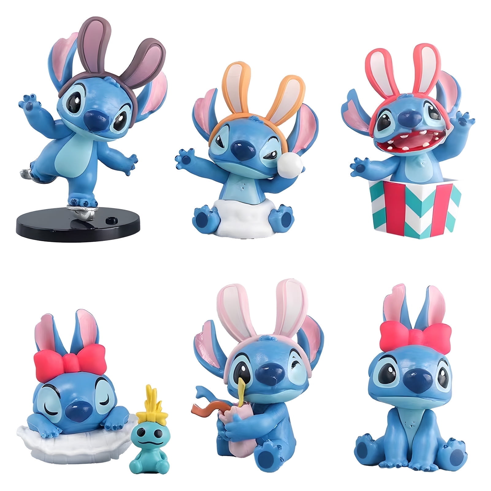 Forfamy 6 Pack Cute Cartoon Birthday Cake Topper, Stitch Cake Toppers ...