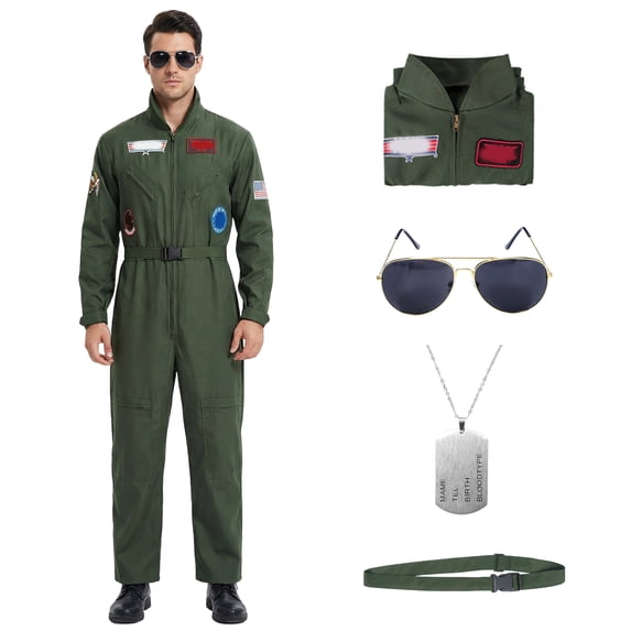 Forfamy Pilot Costume Mens Pilot Jumpsuit Halloween Costumes Cosplay ...