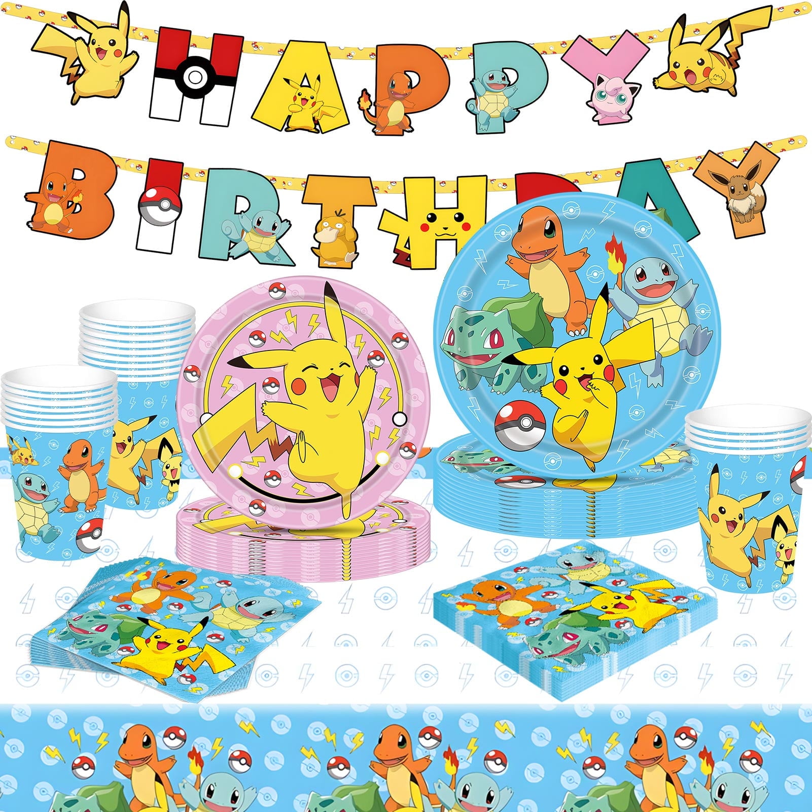 Forfamy Pokemon Birthday Party Supplies, Holiday Party Pack Tableware ...