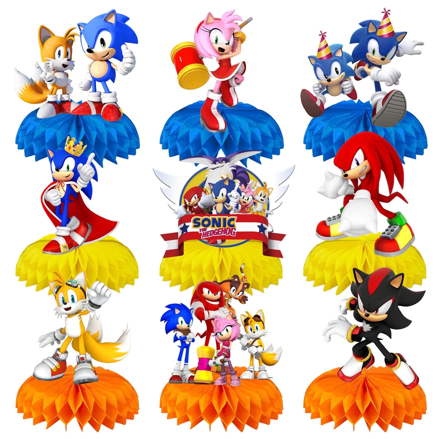 Forfamy Sonic Birthday Decorations Set, 9Pcs Sonic Themed Honeycomb ...