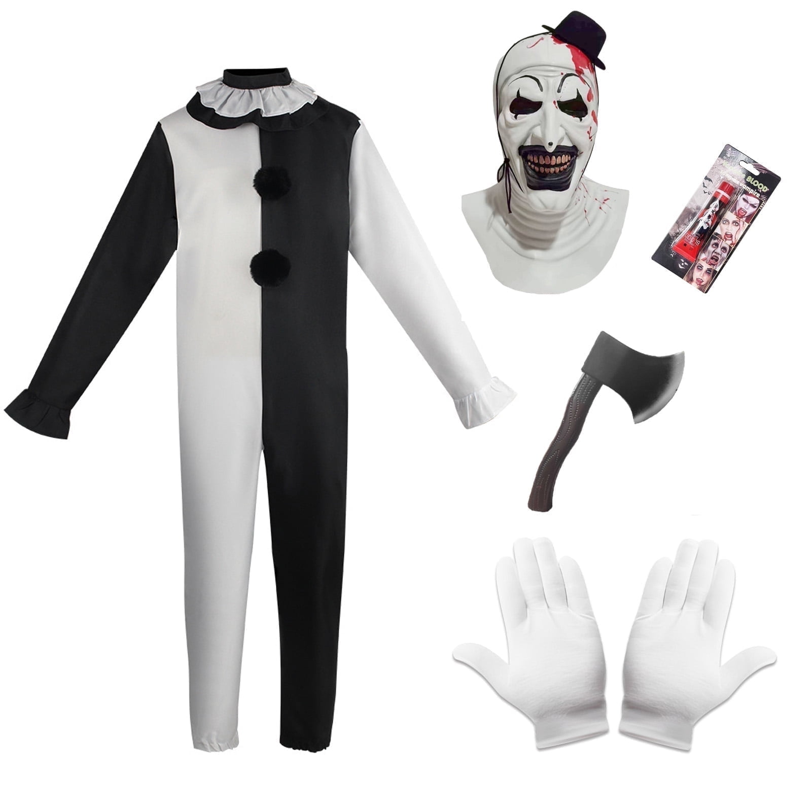 Forfamy Terrifier Scary Killer Clown Costume Adult Fancy Dress & Creepy ...