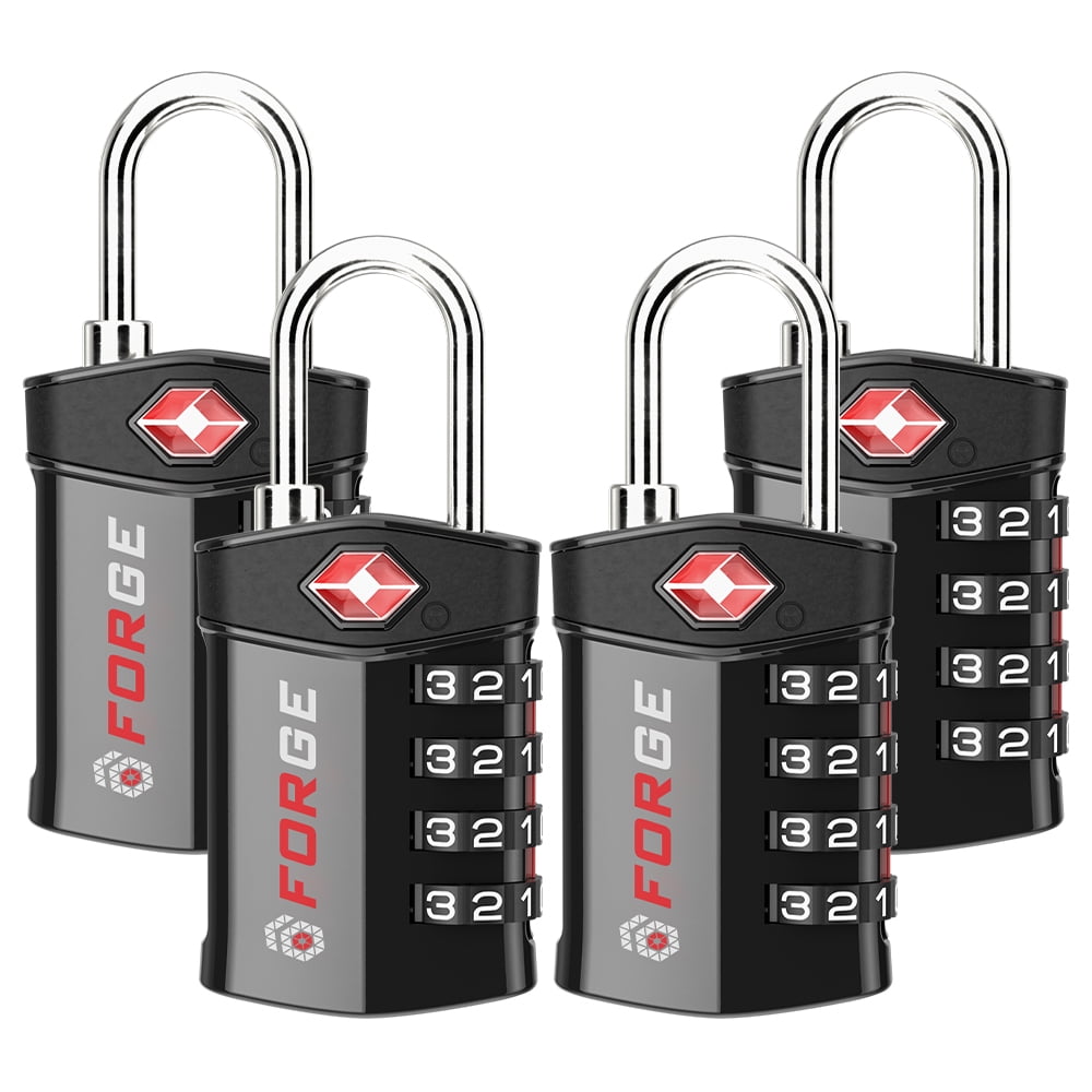 Forge TSA Approved 4 Dig Luggage Locks, Black 4 Pack, Alloy Body with ...