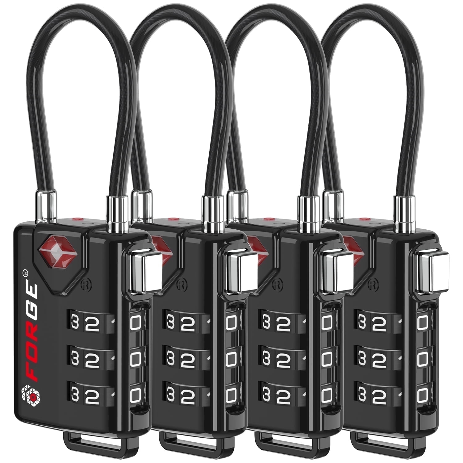 Forge TSA Approved Travel Padlocks, Combination Cable Luggage Locks, 4 ...