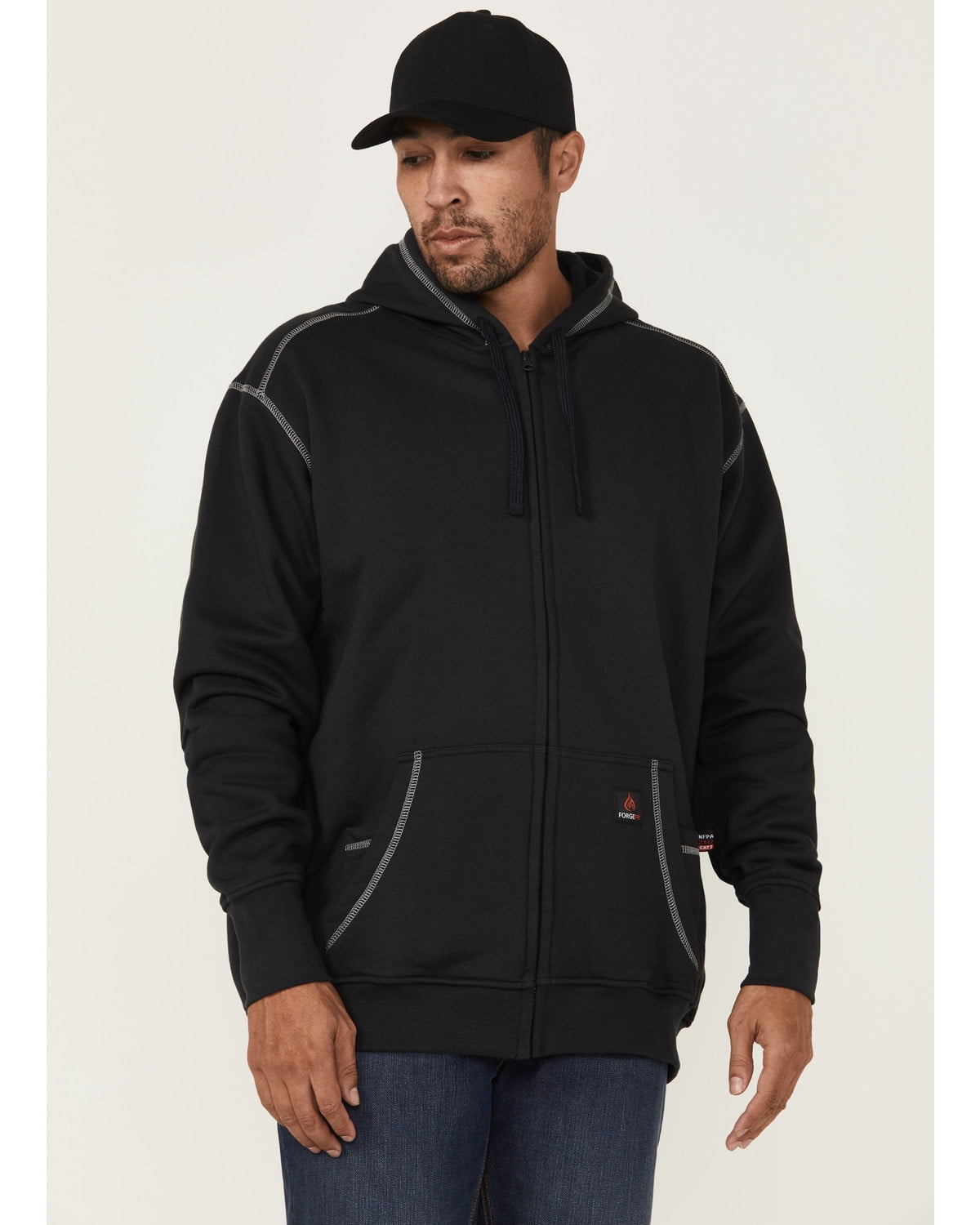 Forge Workwear Men's Fr Solid Contrast Stitch Zip Hooded Jacket Navy ...