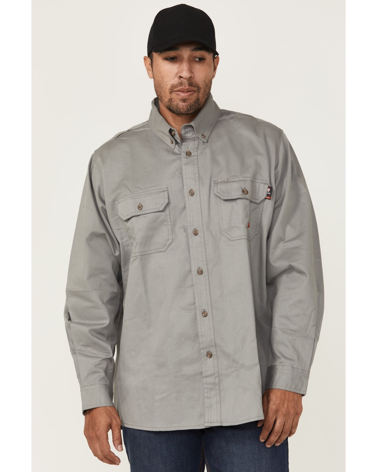 Forge Workwear Men's Fr Solid Long Sleeve Button-Down Work Shirt Light ...