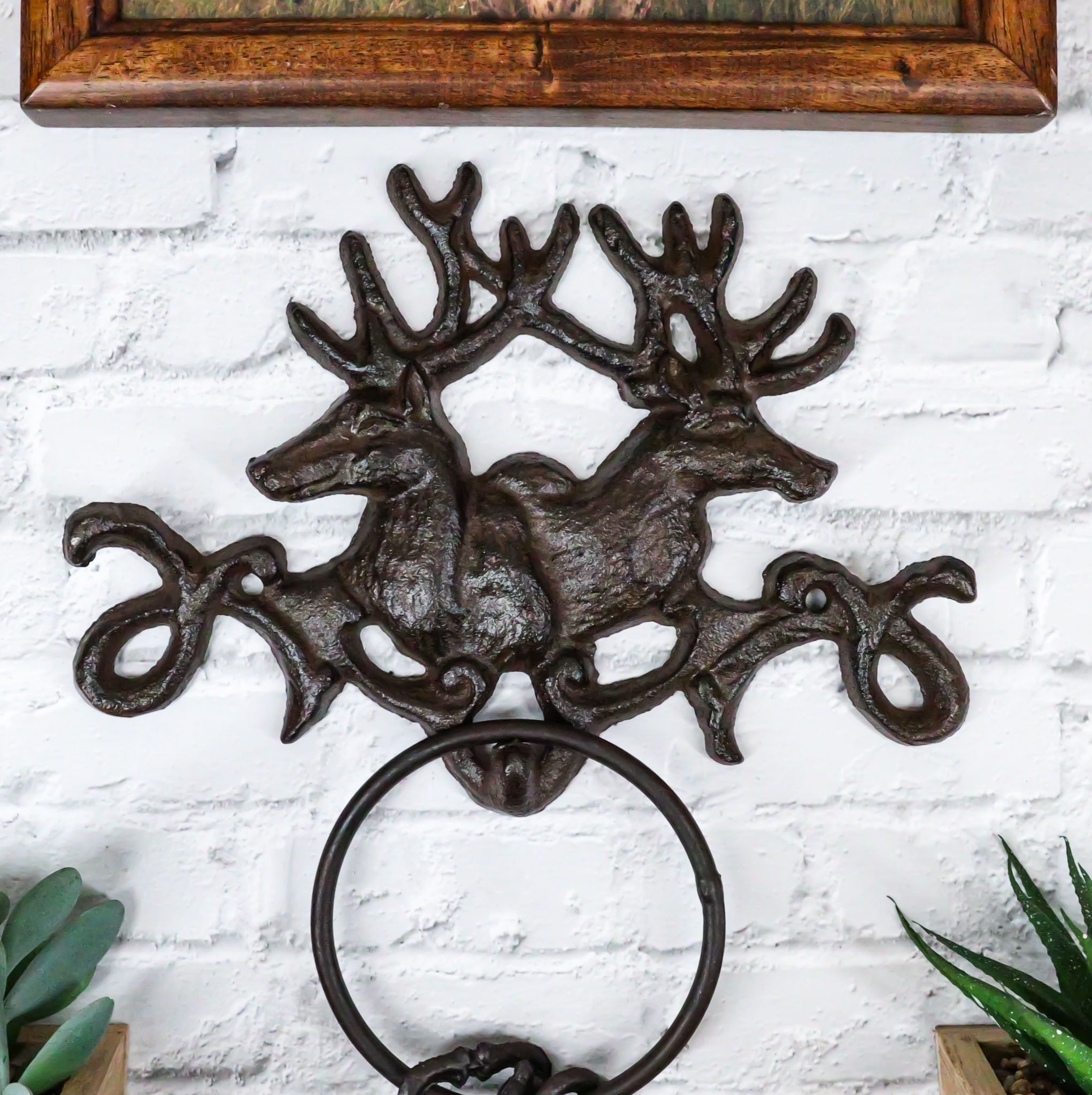 Forged Cast Iron Double Stag Deer Antlers Wall Hooks For Keys Leashes ...