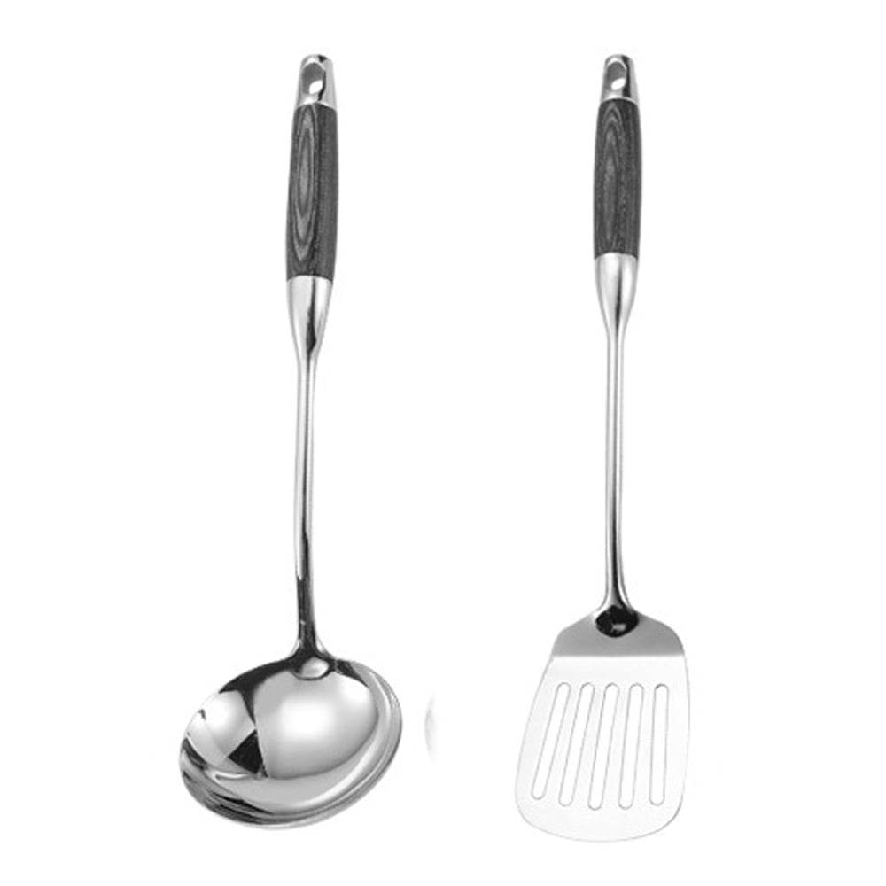 Forged Ebony Wood Handles 304 Stainless Steel Kitchen Utensils Set Standcn 2 Pcs Mirror