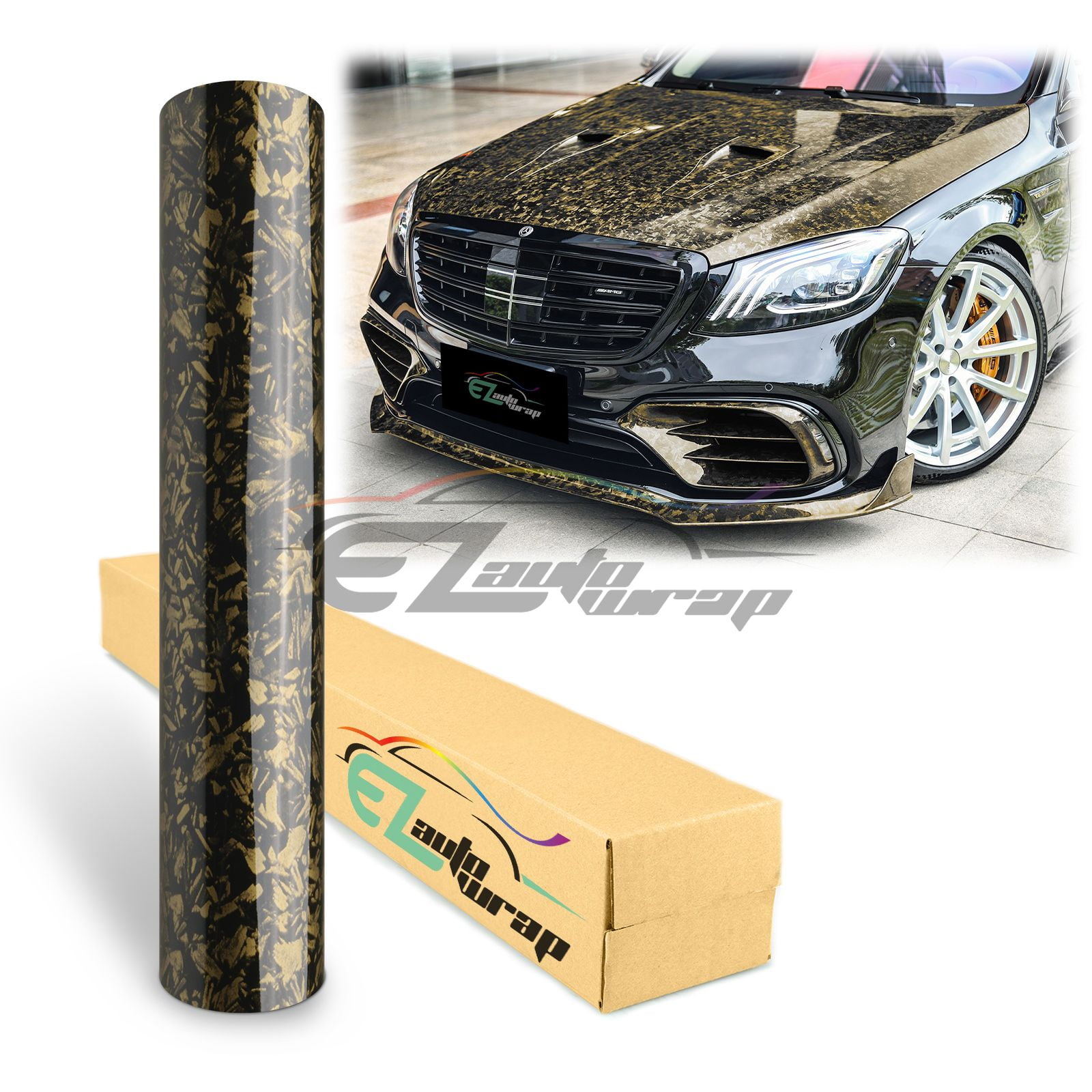 Forged Gloss Carbon Fiber Black Gold Car Vinyl Wrap Air Release Sticker ...