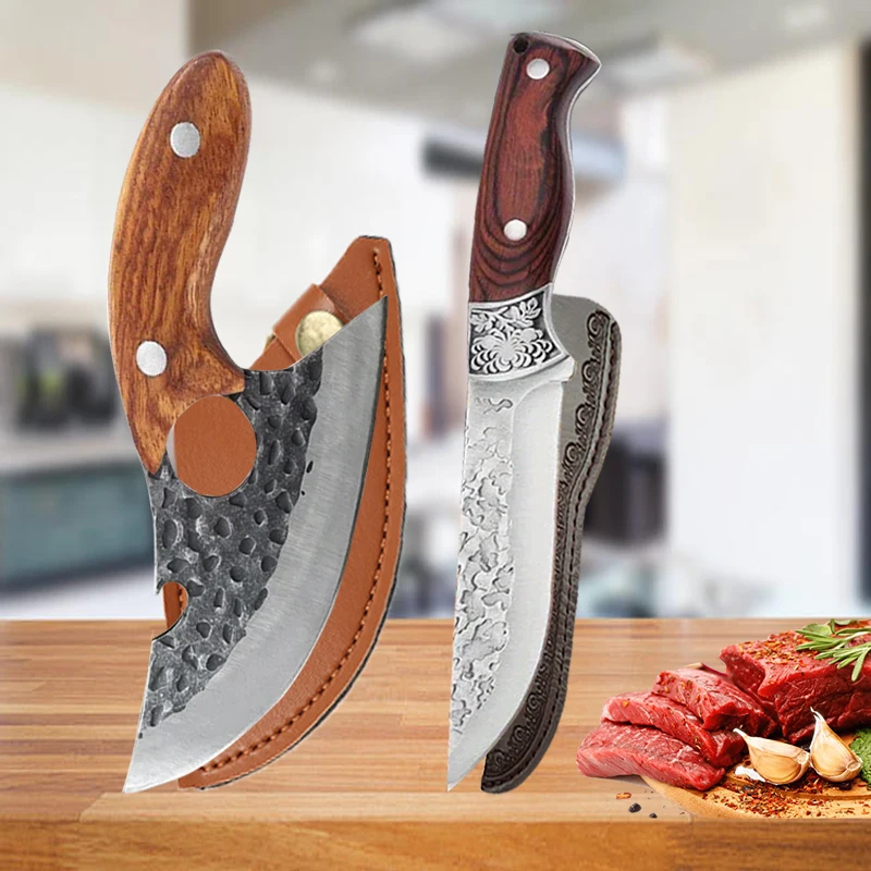 Forged Kitchen Cleaver Knife High Carbon Steel Viking Meat Fish Fruit ...