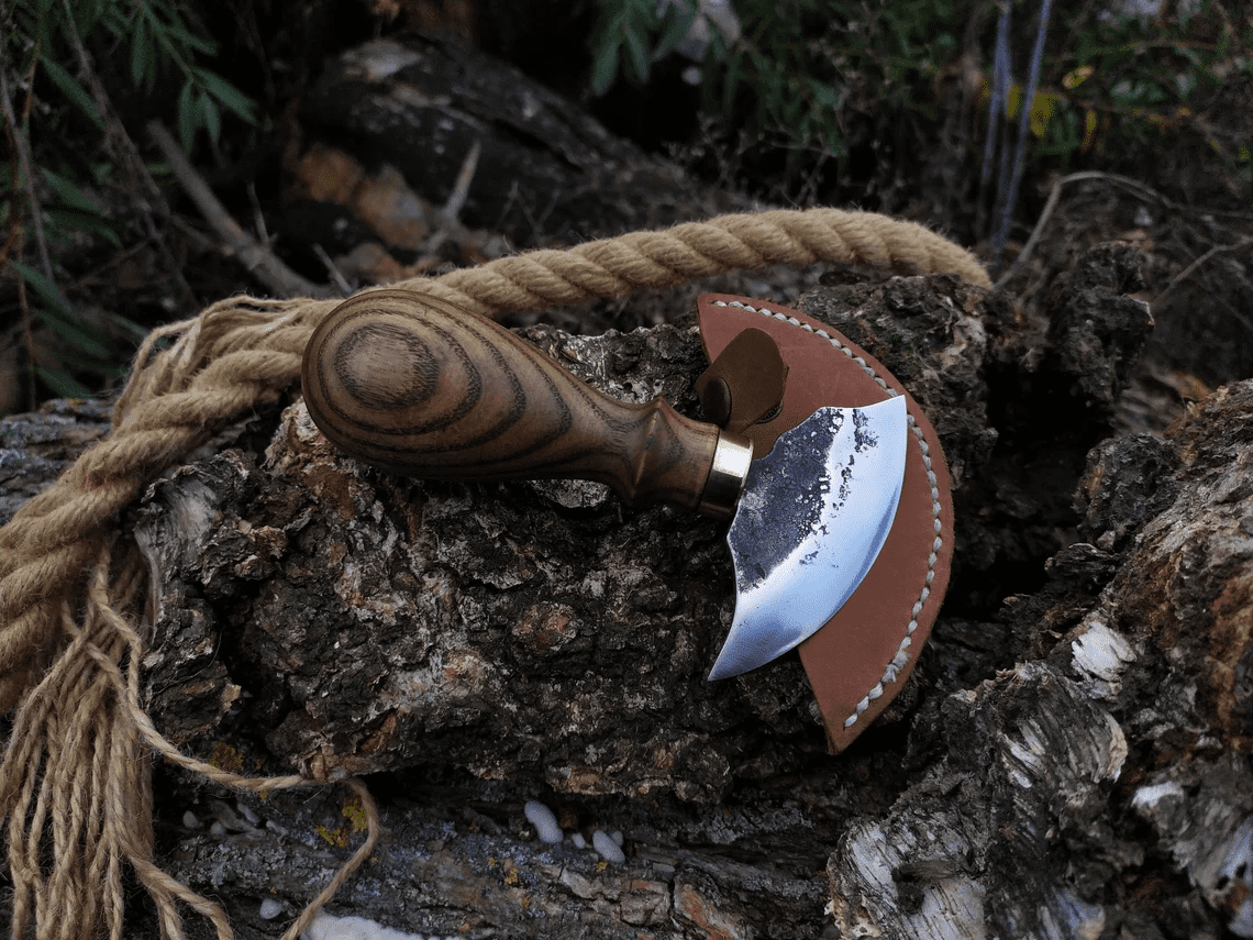 Forged Leather Round Knife. Forged Small Head Round Knife. Skinning ...