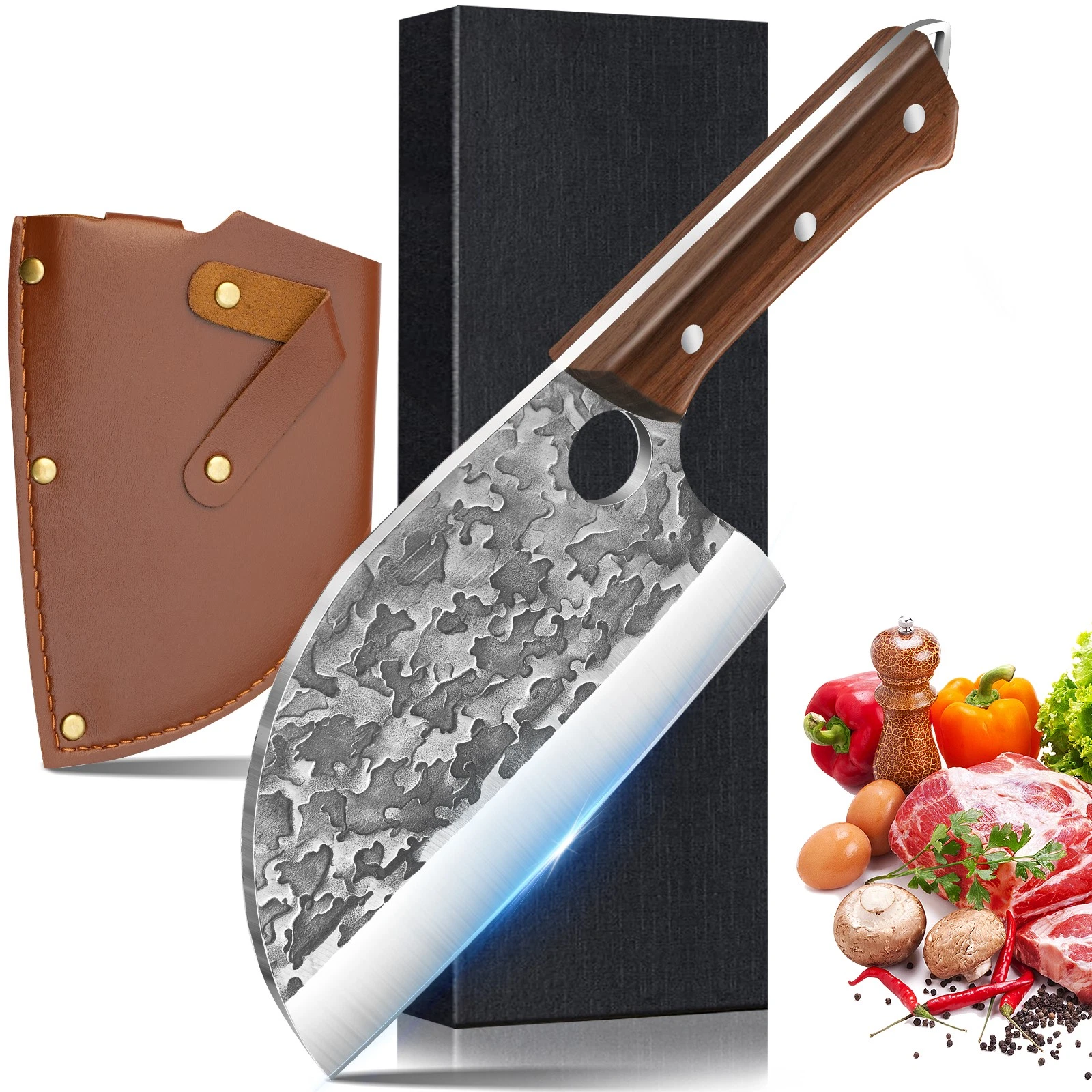 Forged Serbian Kitchen Chef Knife Butcher Cleaver Knives Carbon Steel W ...