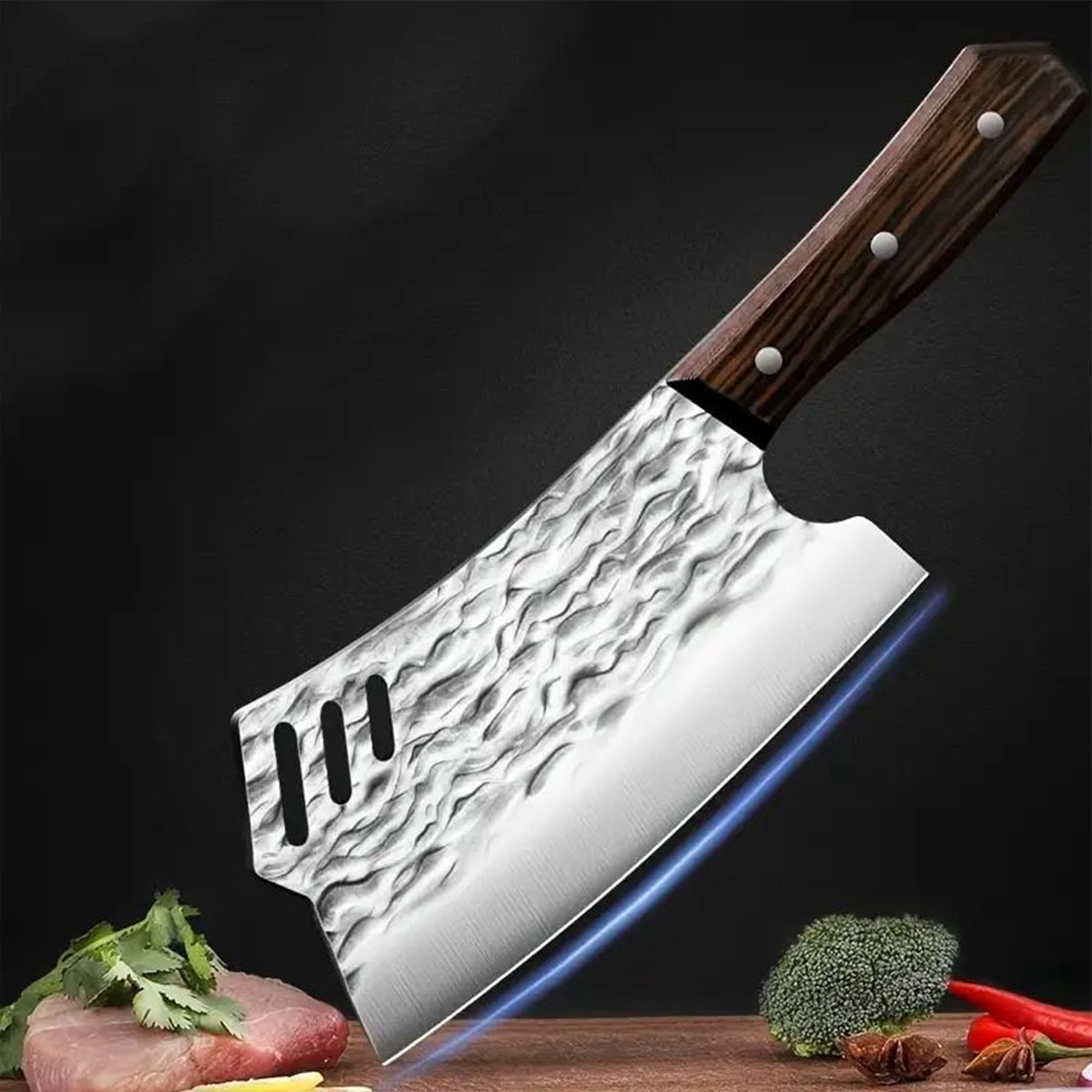 Forged Slicing Knife, Stainless Steel Hammered Front Cutting and Back ...