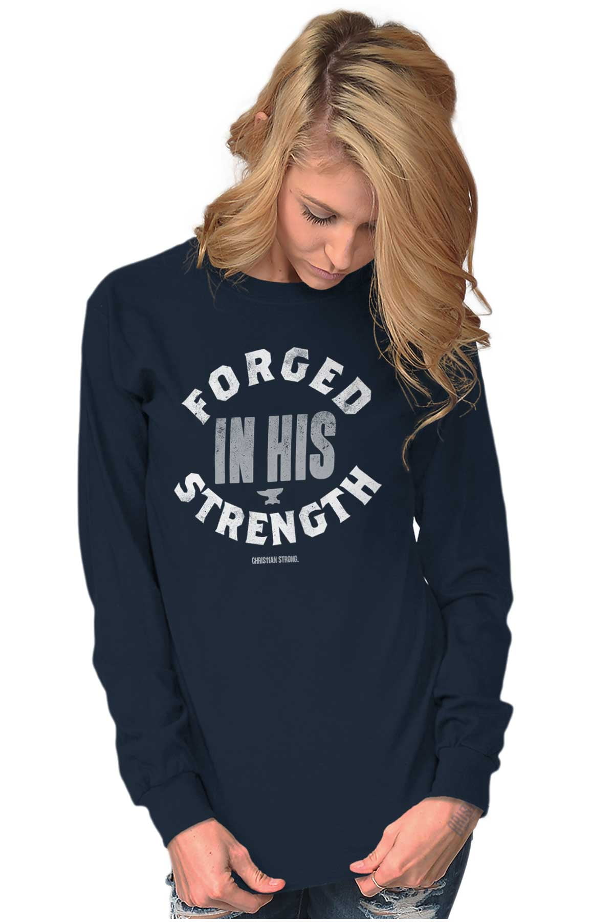 Forged in His Strength Jesus Follower Long Sleeve TShirt Men Women Brisco Brands X - Walmart.com