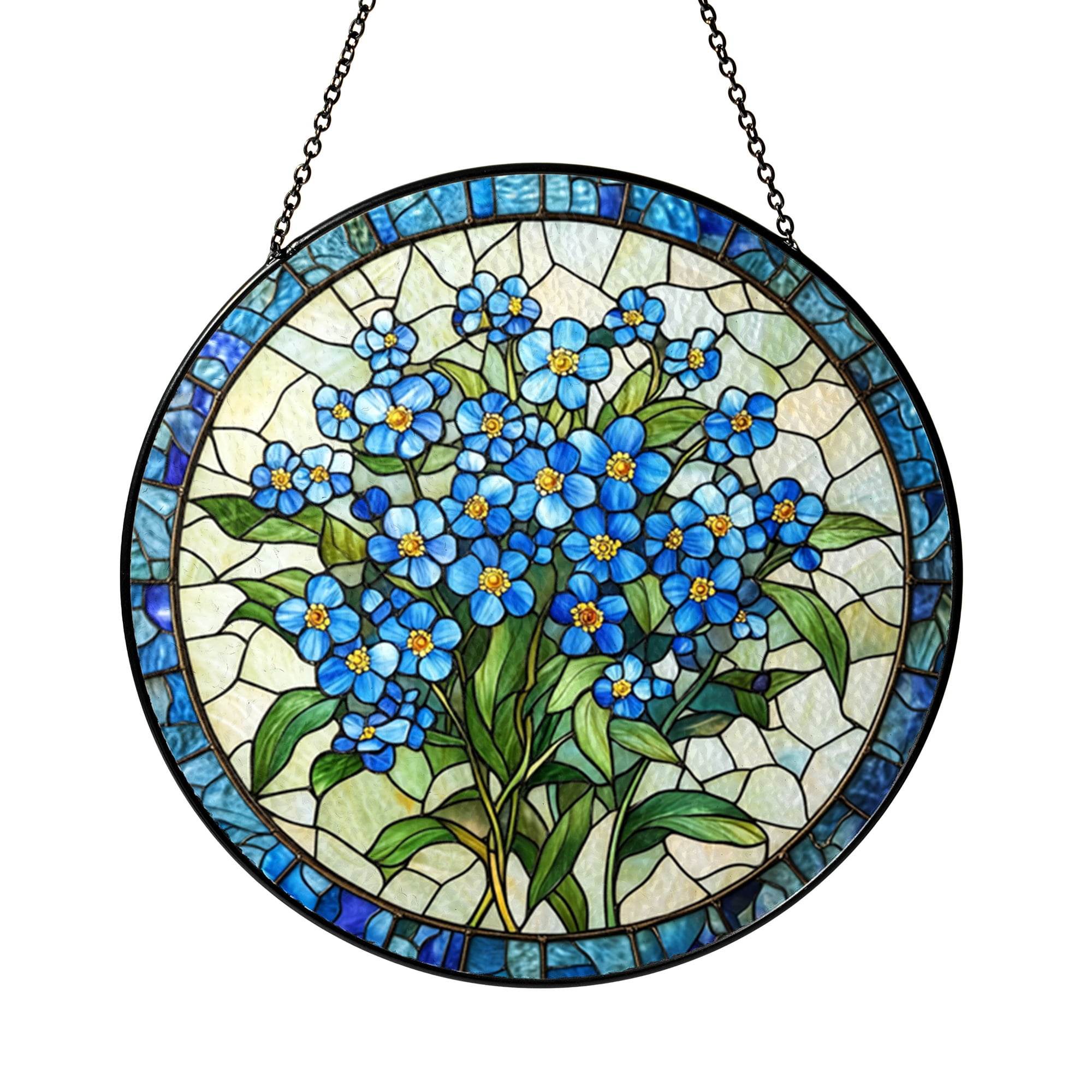 Forget-Me-Not Flower Stained Glass Style Suncatcher, Fantasy Floral ...