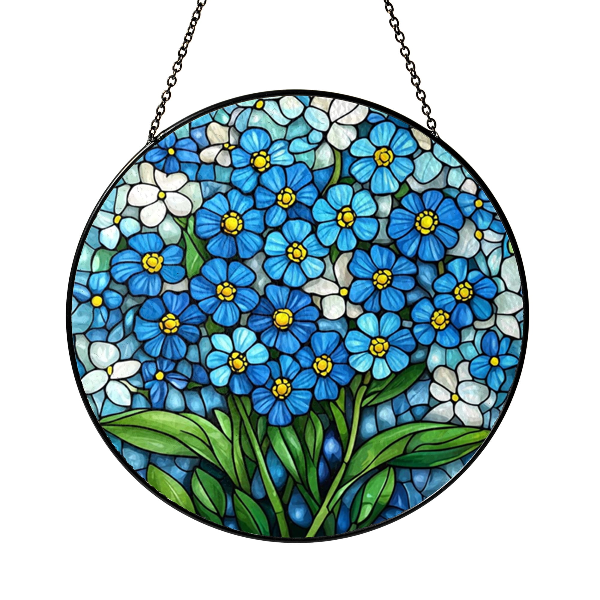 Forget Me Not Flower Theme Stained Glass Window Hanging, Fantasy ...