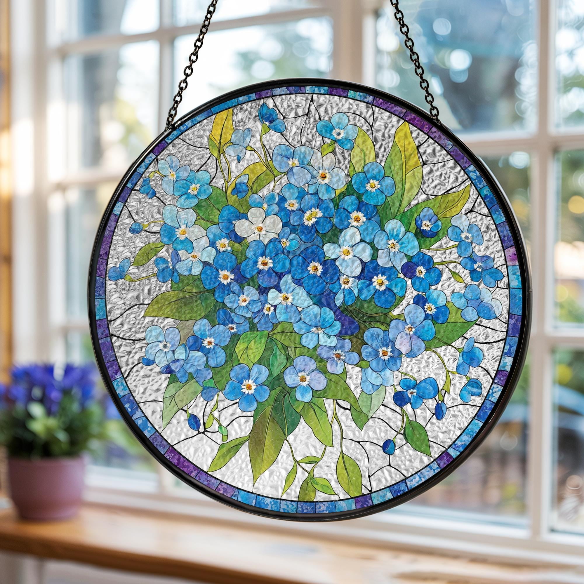 Forget Me Not Stained Glass Suncatcher, Blue Floral Window Hanging ...