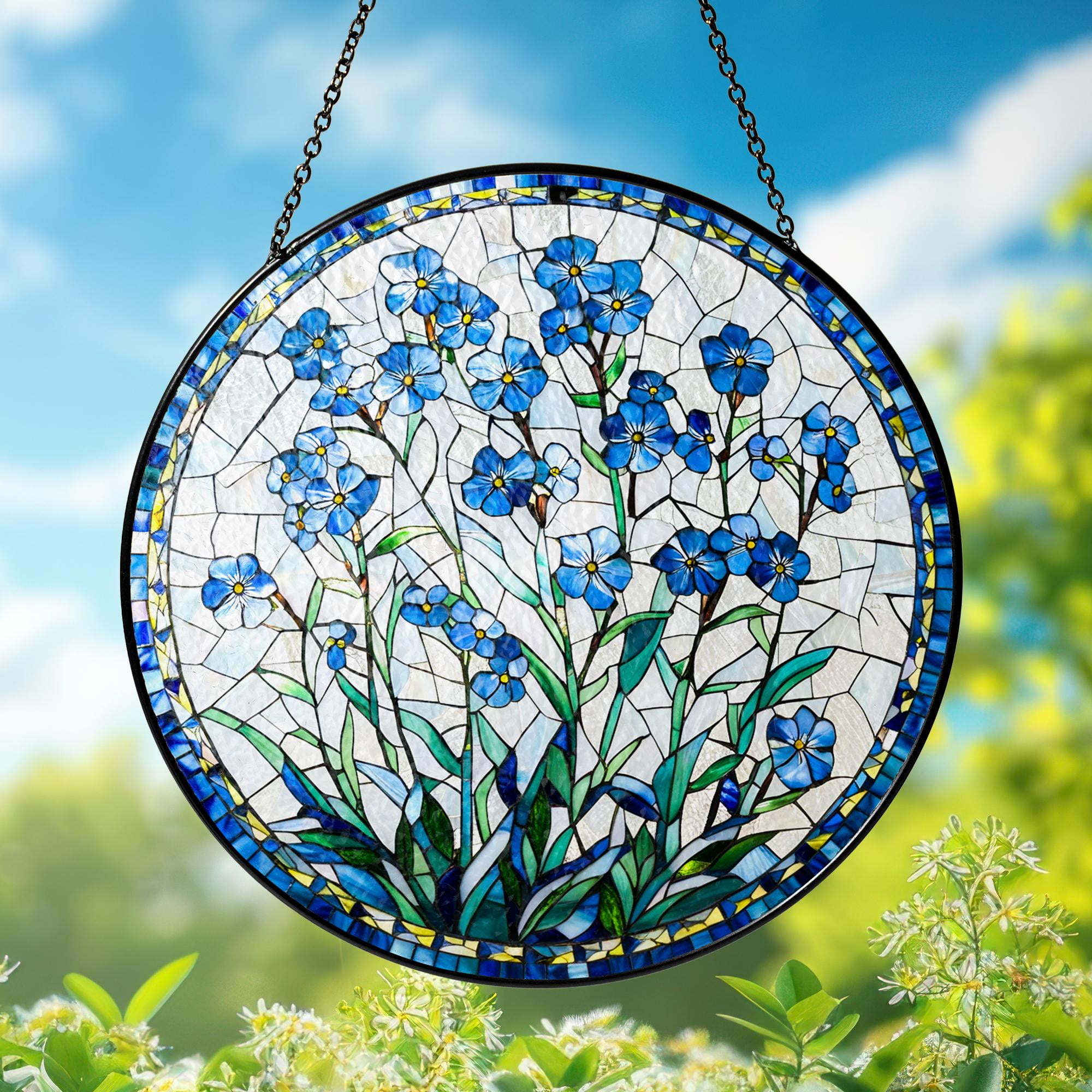 Forget-Me-Not Stained Glass Suncatcher Blue Floral Window Hanging ...