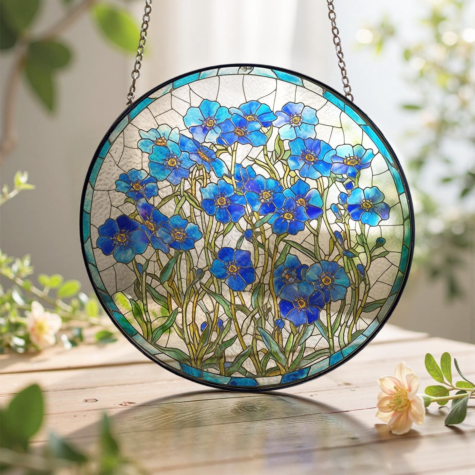 Forget Me Not Stained Glass Suncatcher Floral Remembrance Sympathy Gift ...