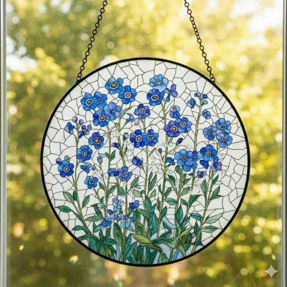 Forget-Me-Not Strained Glass Suncatcher, Flowers Window Hanging Art ...