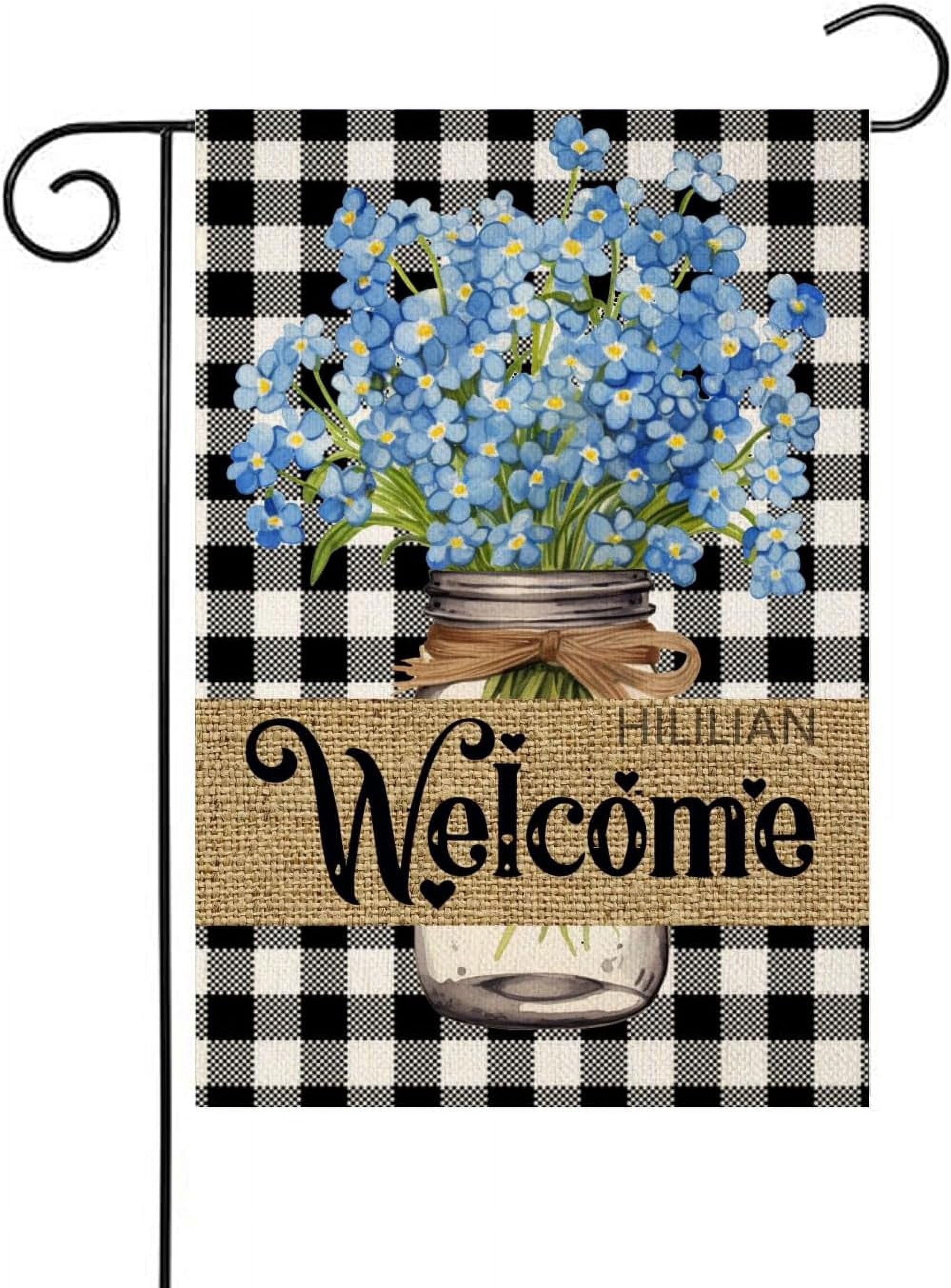 Forget-Me-Nots Garden Flag for Outside Buffalo Plaid Check Welcome ...
