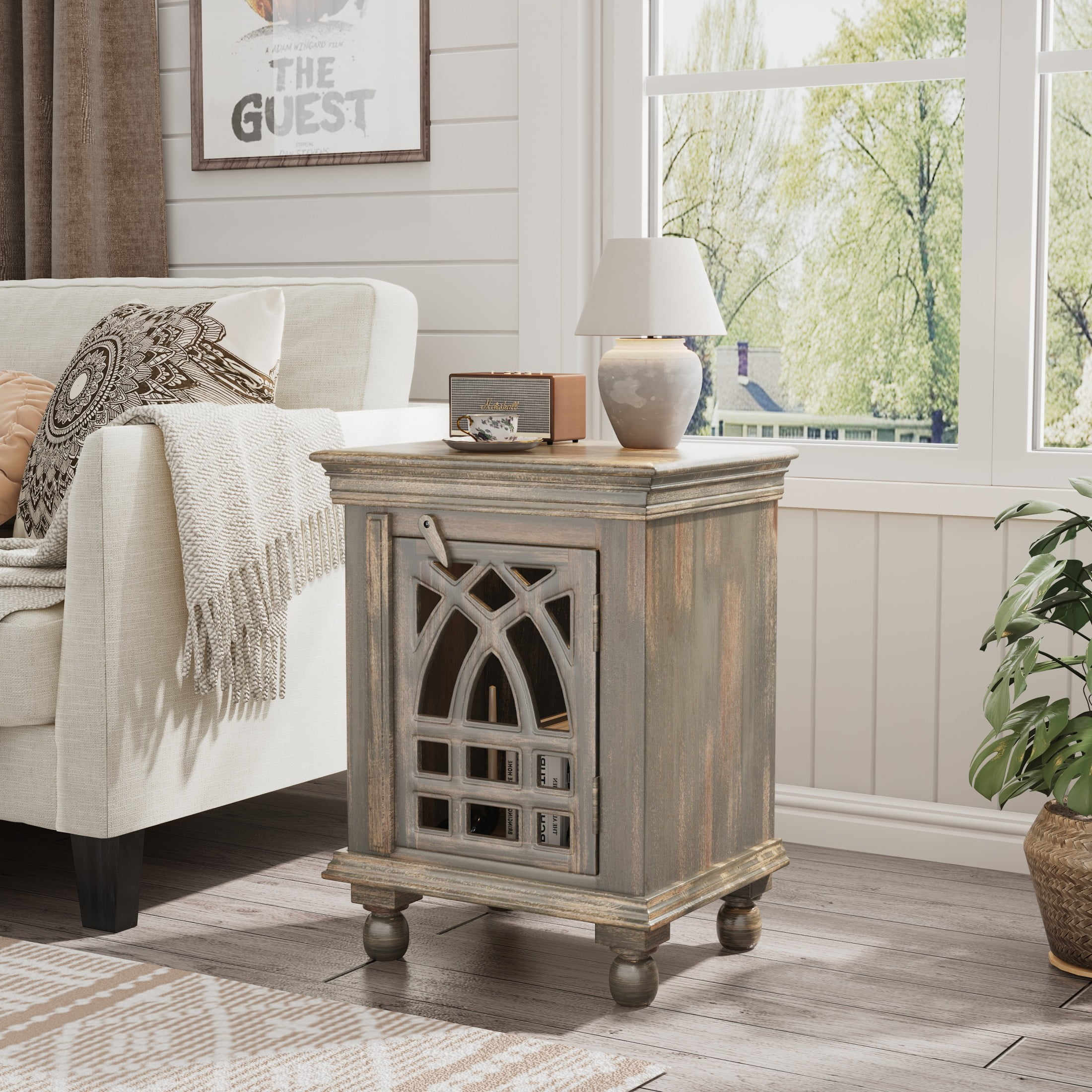 Forgia Farmhouse Style Nightstand - Antique Grey - Solid Wood - Walmart.com