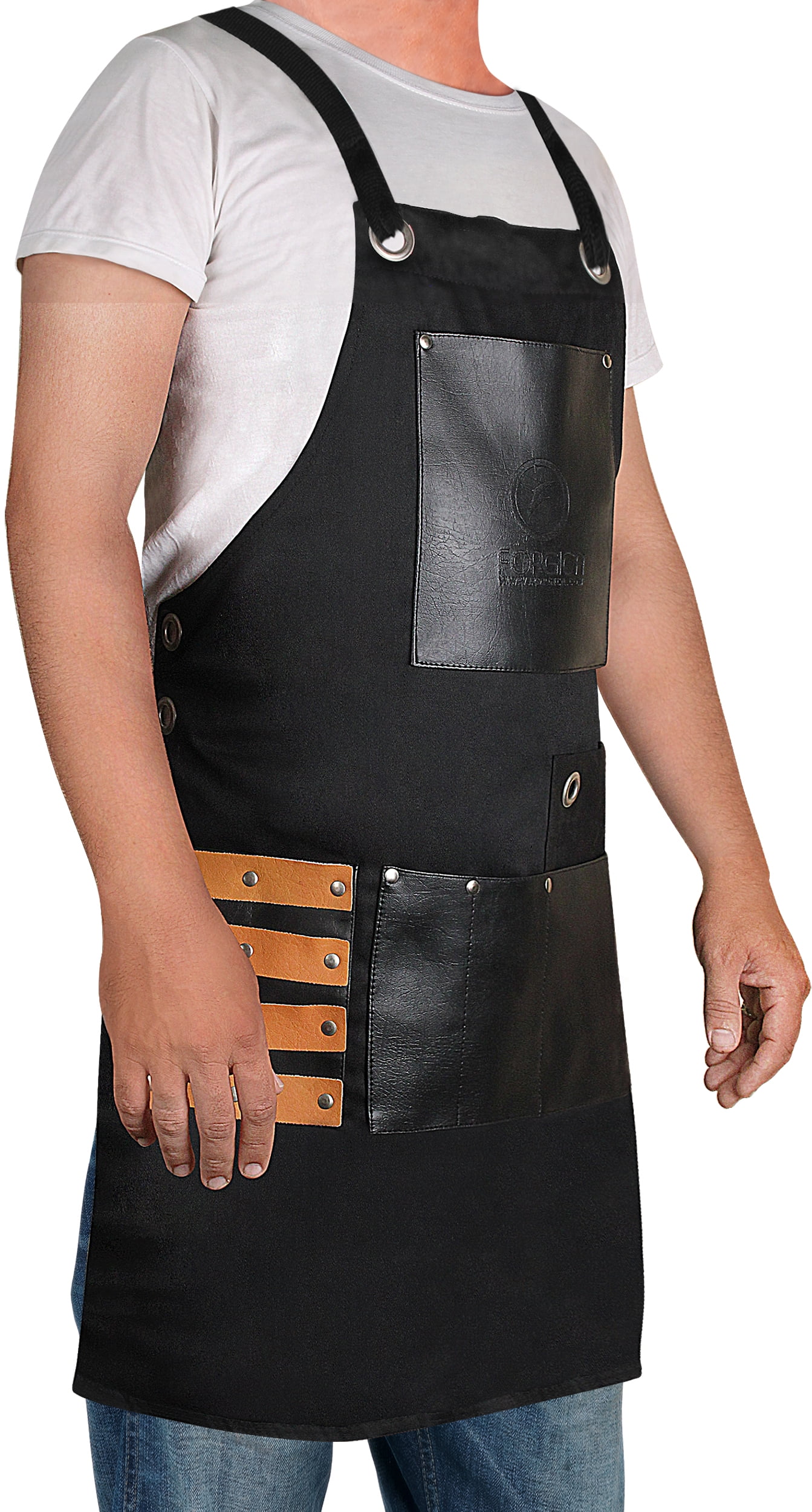 Forgica Classy Black PU Leather Gardening & Work Apron with Adjustable ...