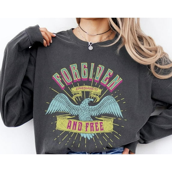 Forgiven And Free Boho Christian Long Sleeve Tshirt Vintage Womens ...