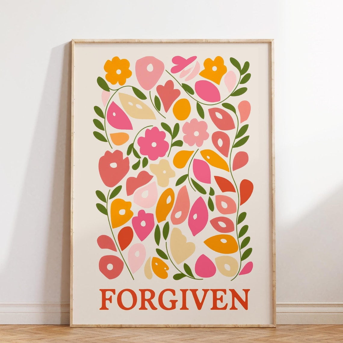Forgiven Christian Wall Art, Flower Print, Colorful Floral Bible Verse ...