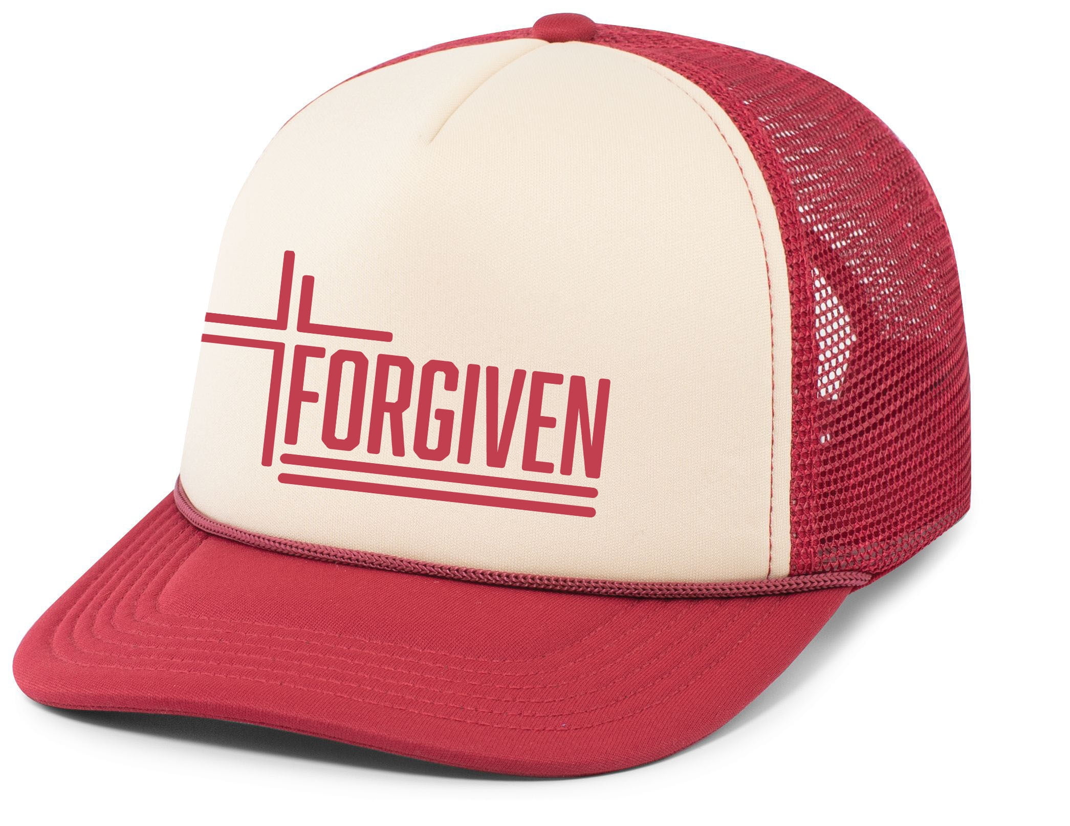 Forgiven Cross Christian Mens Hat Embroidered Foam Front Mesh Rope Back ...