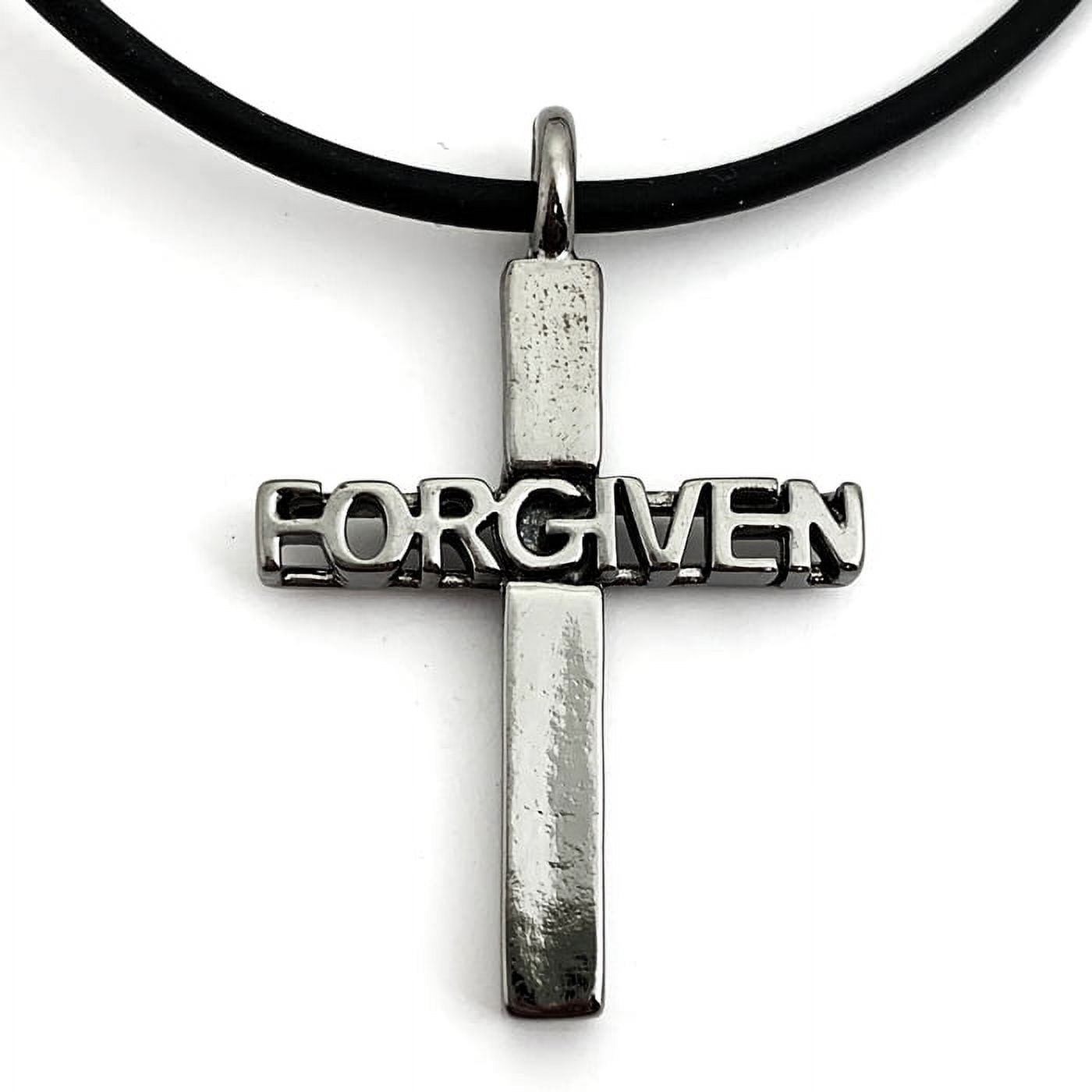 Forgiven Cross ( tsfgm) Gunmetal Finish Necklace On Black Rubber Cord ...