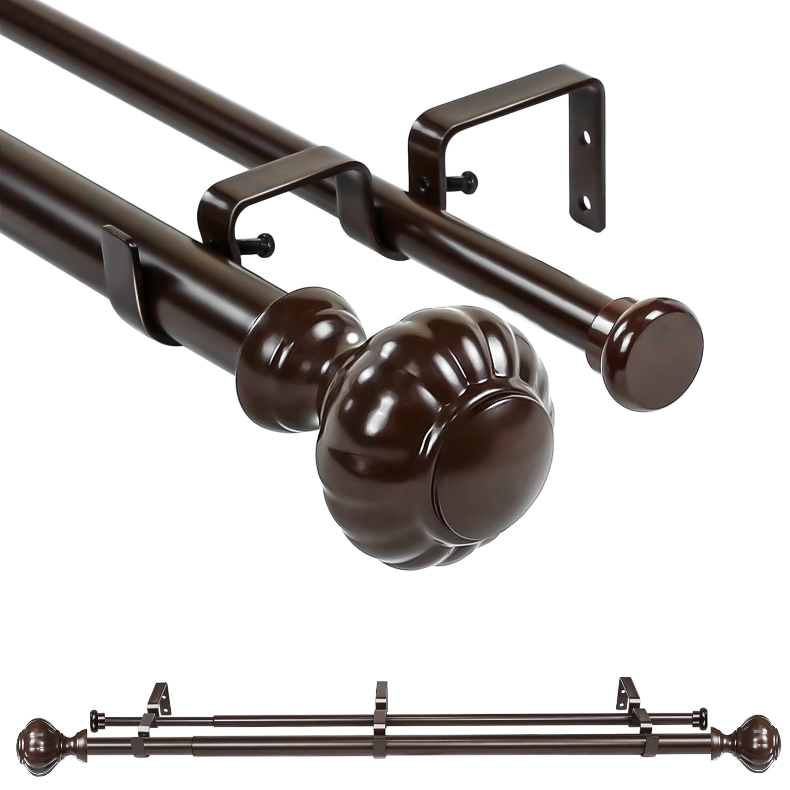 Forgrow 1" Adjustable Cucurbit Finials Double Drapery Curtain Window ...