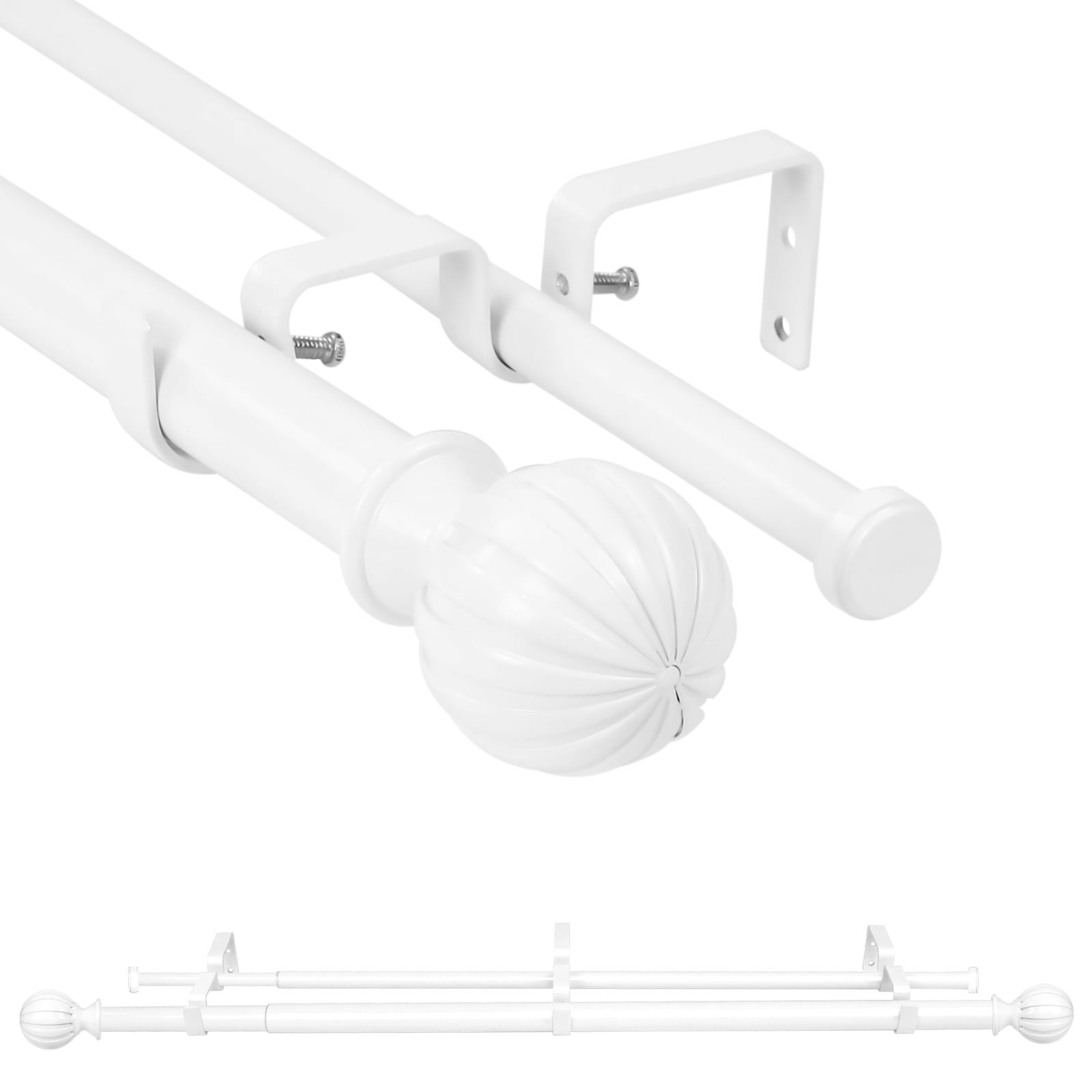 Forgrow 1" Adjustable Fluted Ball Double Drapery Curtain Window Rod Set ...