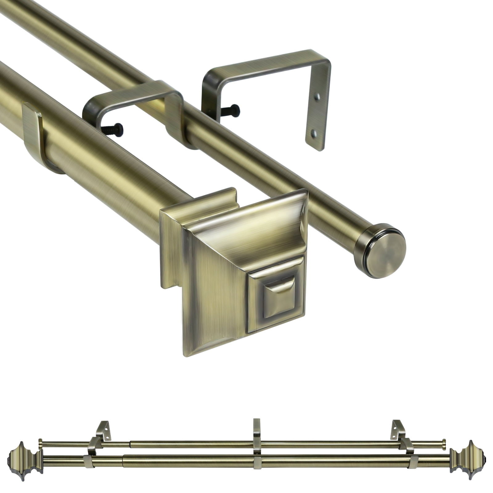 Forgrow 1" Adjustable Square Urn Double Drapery Curtain Rod Set, 1 Inch ...
