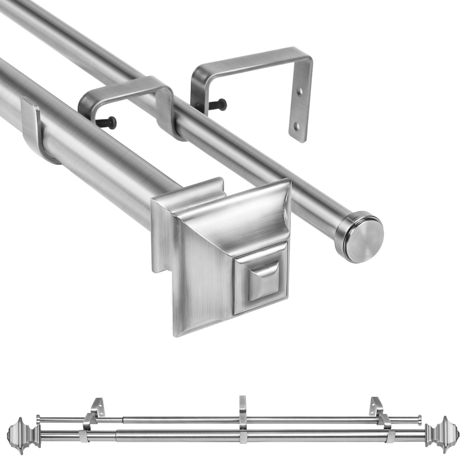 Forgrow 1" Adjustable Square Urn Double Drapery Curtain Rod Set, 1 Inch ...