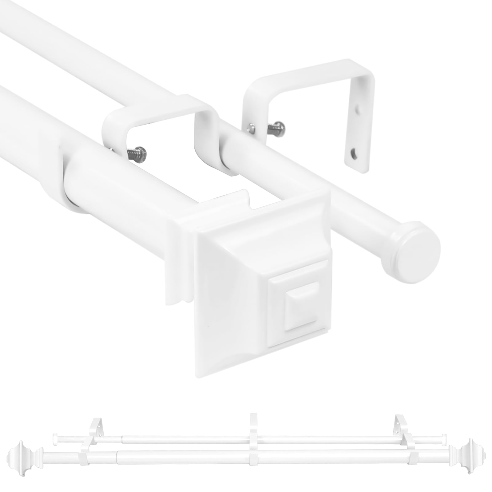 Forgrow 1" Adjustable Square Urn Double Drapery Curtain Rod Set, 1 Inch ...