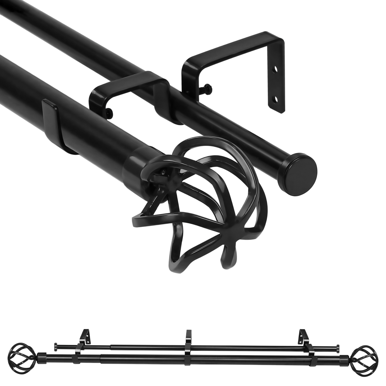 Forgrow 1" Adjustable Twisted Ball Finials Double Drapery Curtain Rod ...