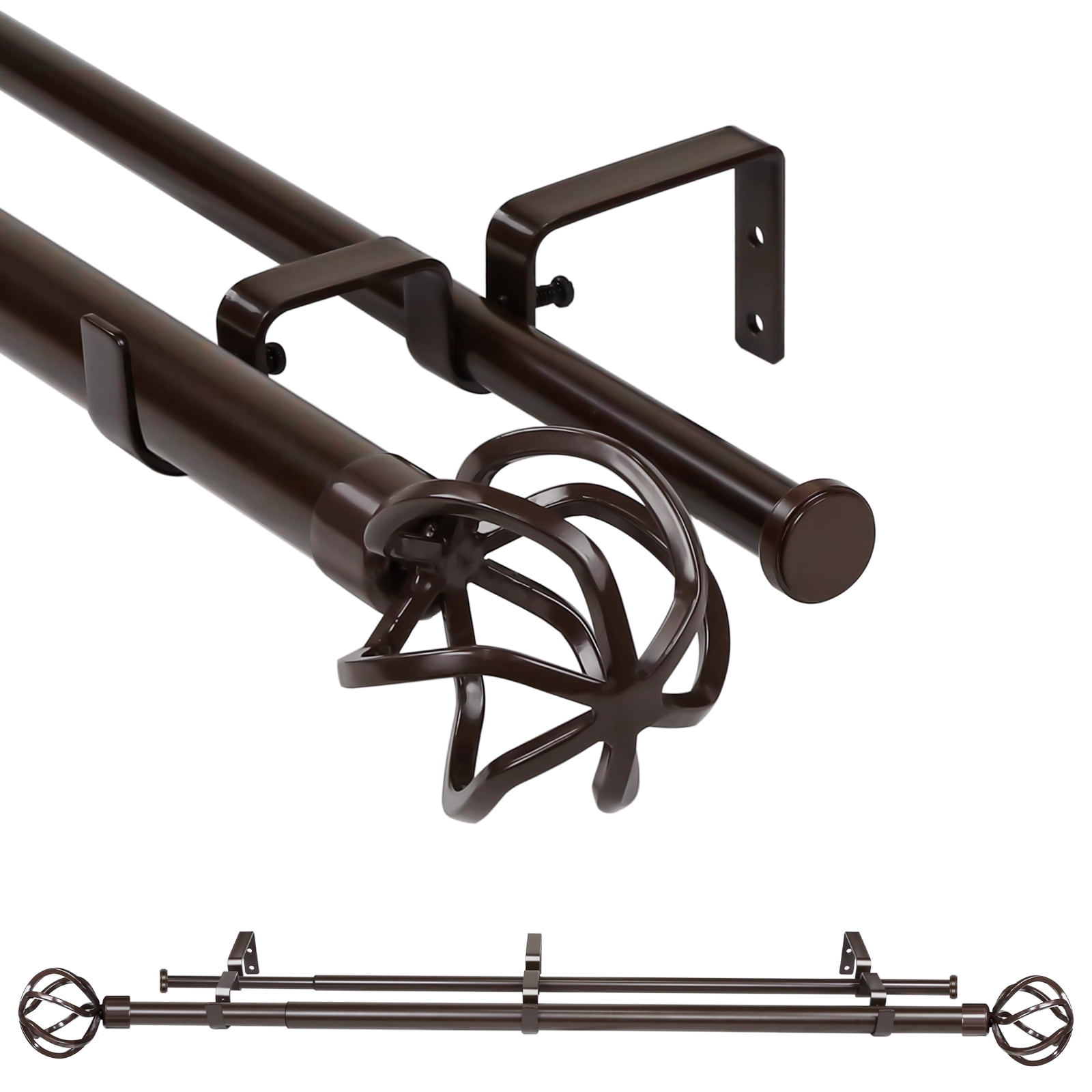 Forgrow 1" Adjustable Twisted Ball Finials Double Drapery Curtain Rod ...