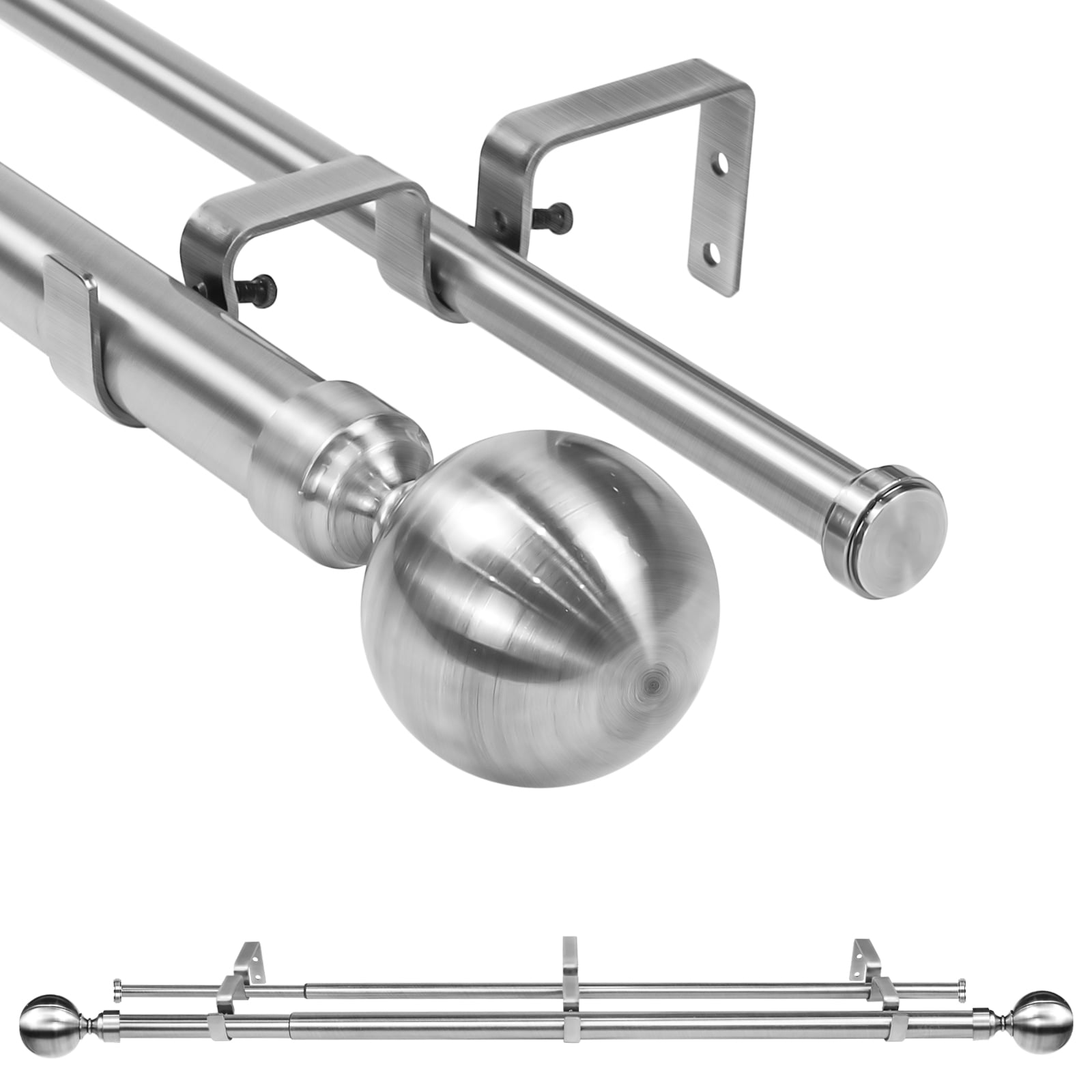 Forgrow 1" Ball Adjustable Double Drapery Curtain Rod Set, 1 Inch Front ...