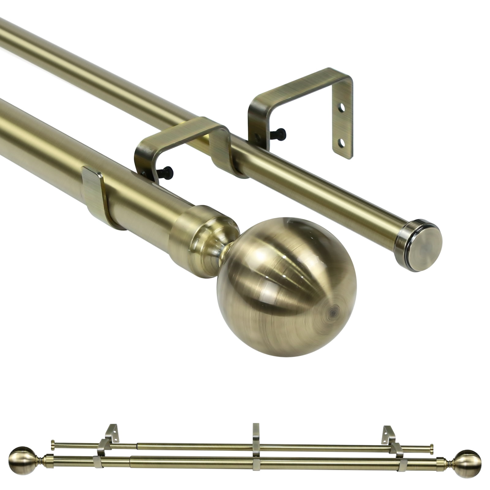 Forgrow 1" Ball Finials Adjustable Double Drapery Curtain Rod Set, 1 ...