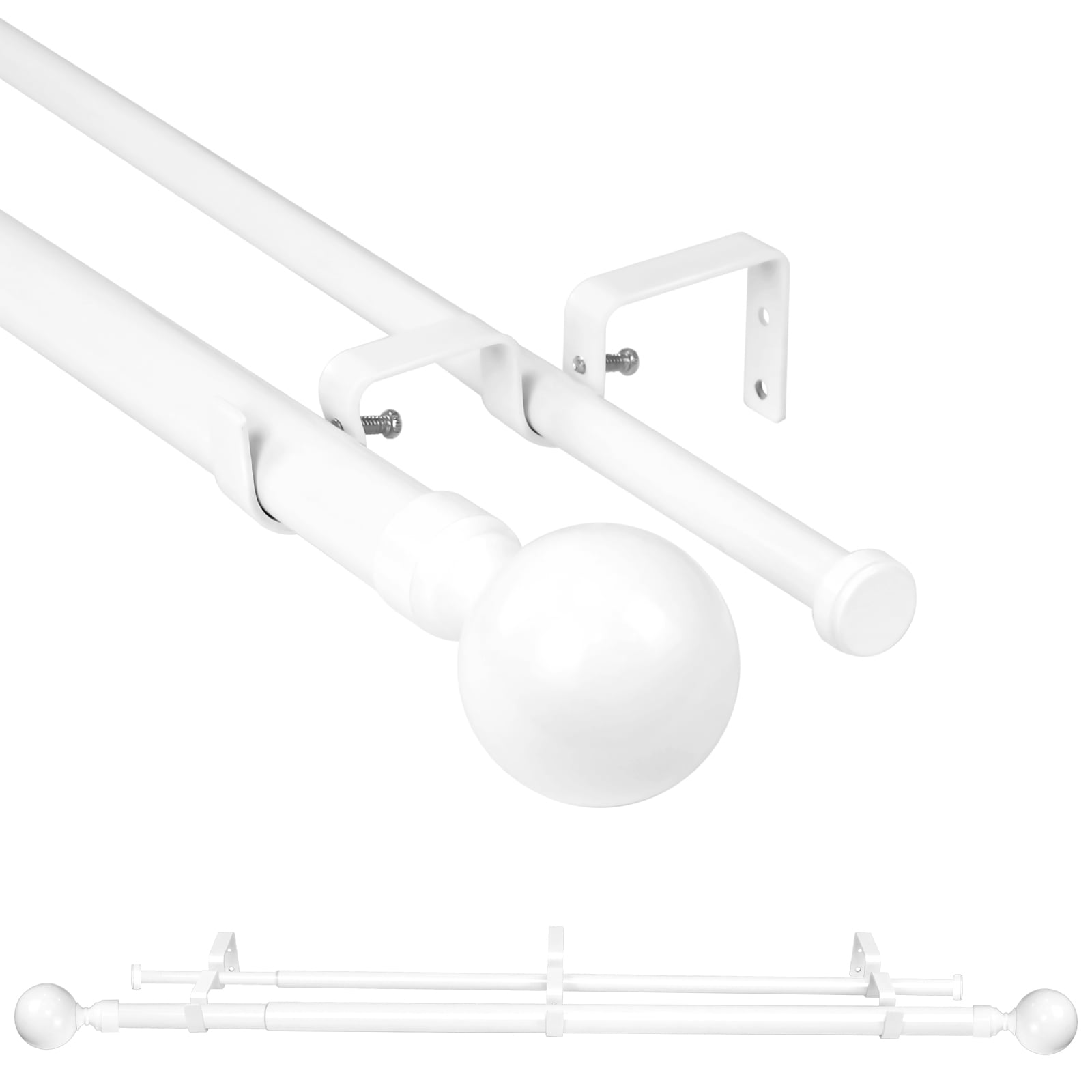 Forgrow 1" Ball Finials Adjustable Double Drapery Curtain Rod Set, 1 ...