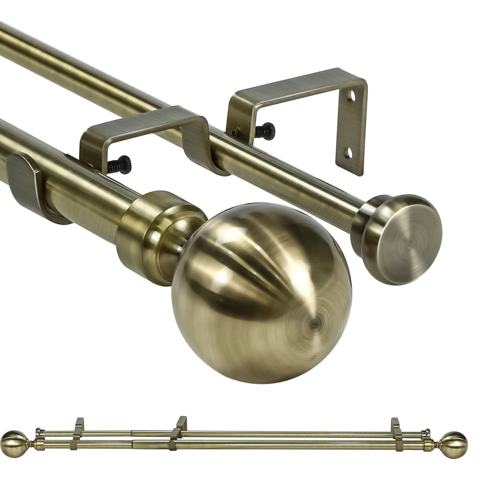 Forgrow 1 Inch Adjustable Double Drapery Curtain Rod Set with Finials ...