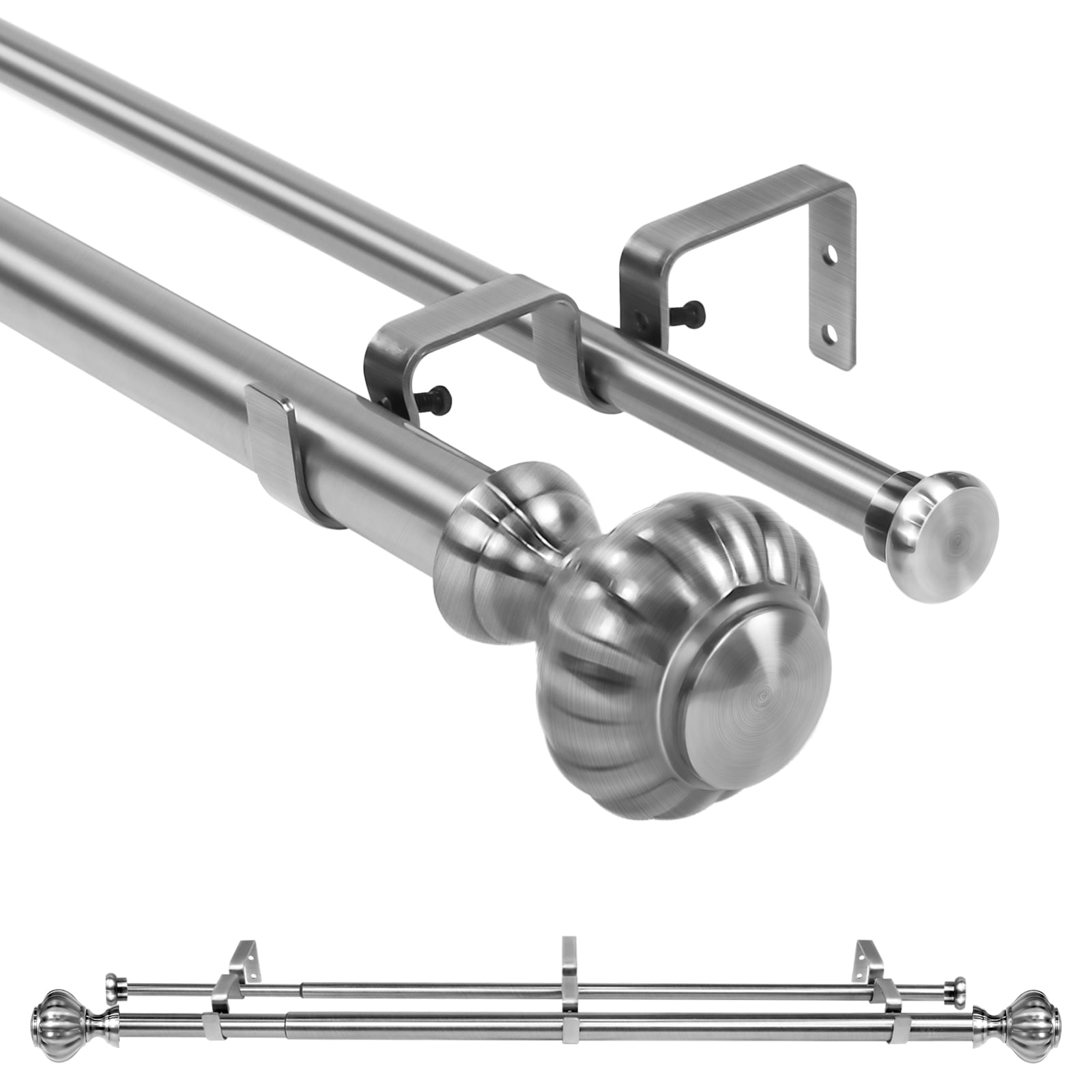 Forgrow 1 Inch Adjustable Double Drapery Curtain Window Rod Set with ...