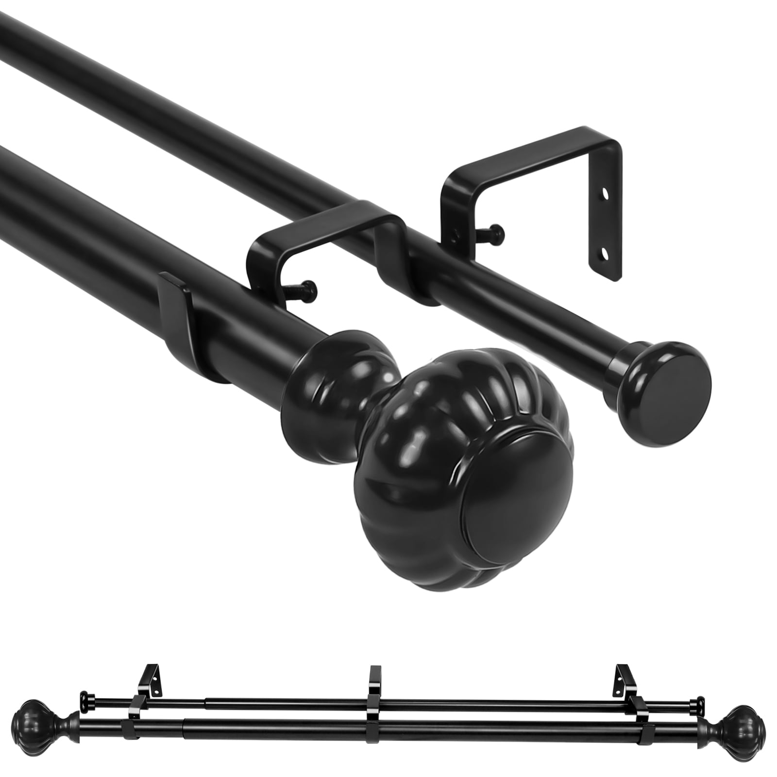 Forgrow 1 Inch Adjustable Double Drapery Curtain Window Rod Set with ...
