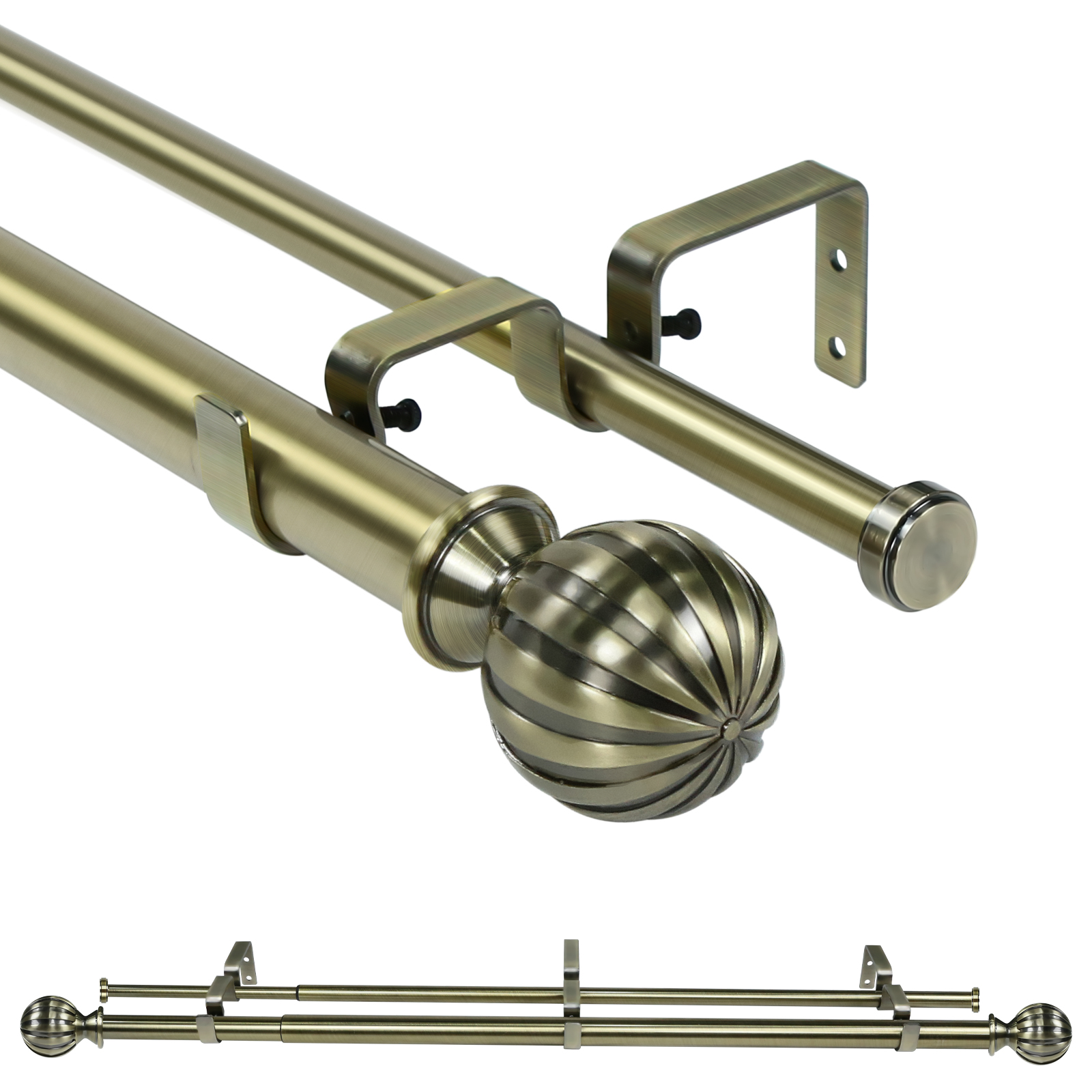 Forgrow 1 Inch Adjustable Fluted Ball Finials Double Drapery Curtain ...