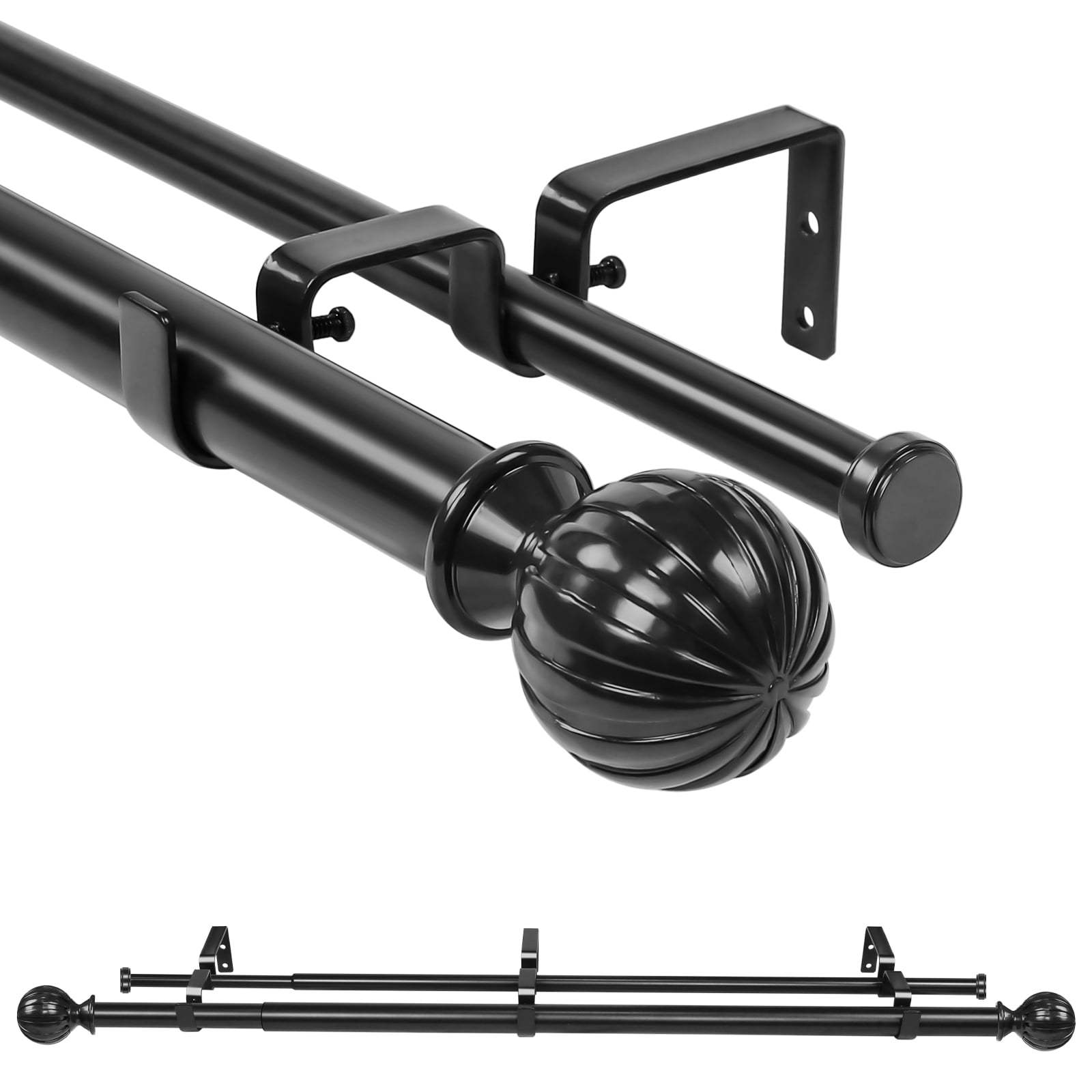 Forgrow 1 Inch Adjustable Fluted Ball Finials Double Drapery Curtain ...
