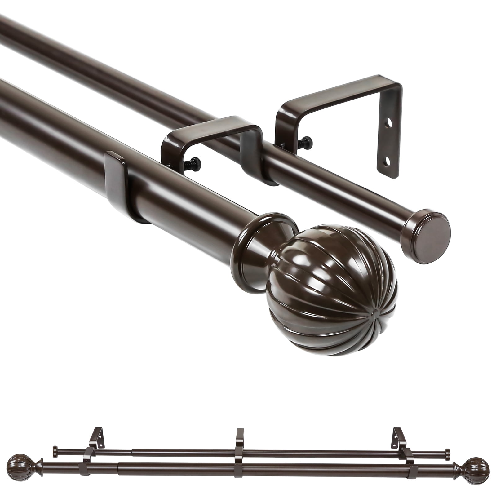 Forgrow 1 Inch Adjustable Fluted Ball Finials Double Drapery Curtain ...