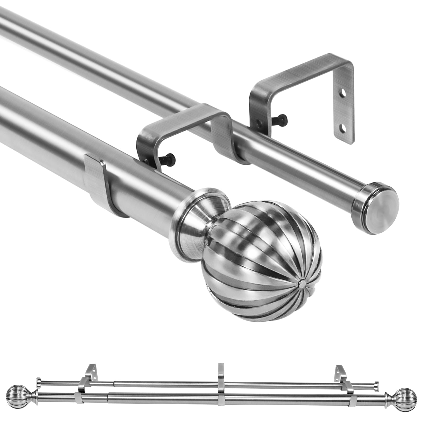 Forgrow 1 Inch Adjustable Fluted Ball Finials Double Drapery Curtain ...