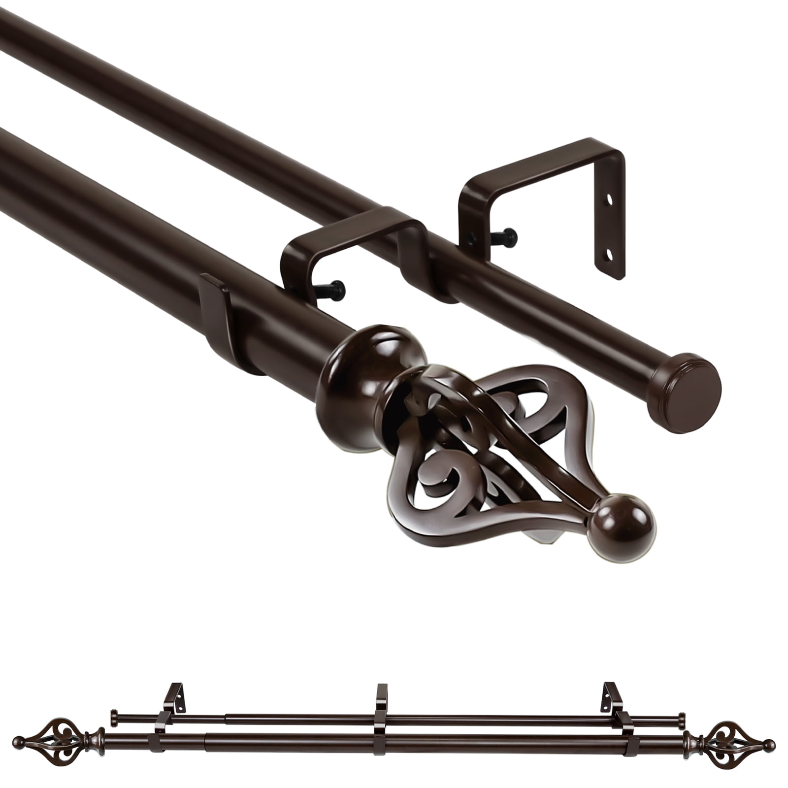 Forgrow 1 Inch Portia Manhattan Finials Double Drapery Curtain Window ...