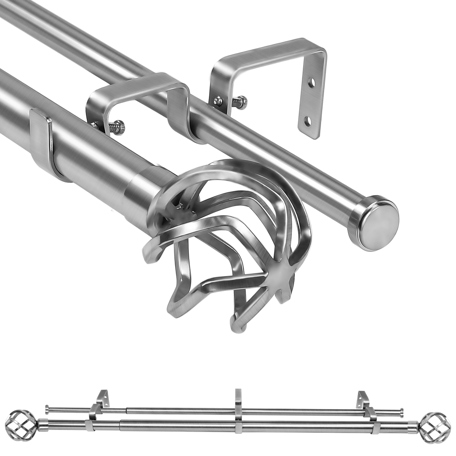 Forgrow 1 Inch Twisted Ball Finials Adjustable Double Drapery Curtain ...